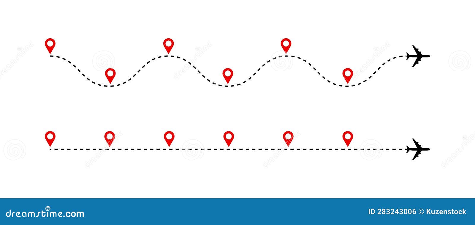 Timeline Plane Route Flight Paths With Dashed Line And Airplane Icons