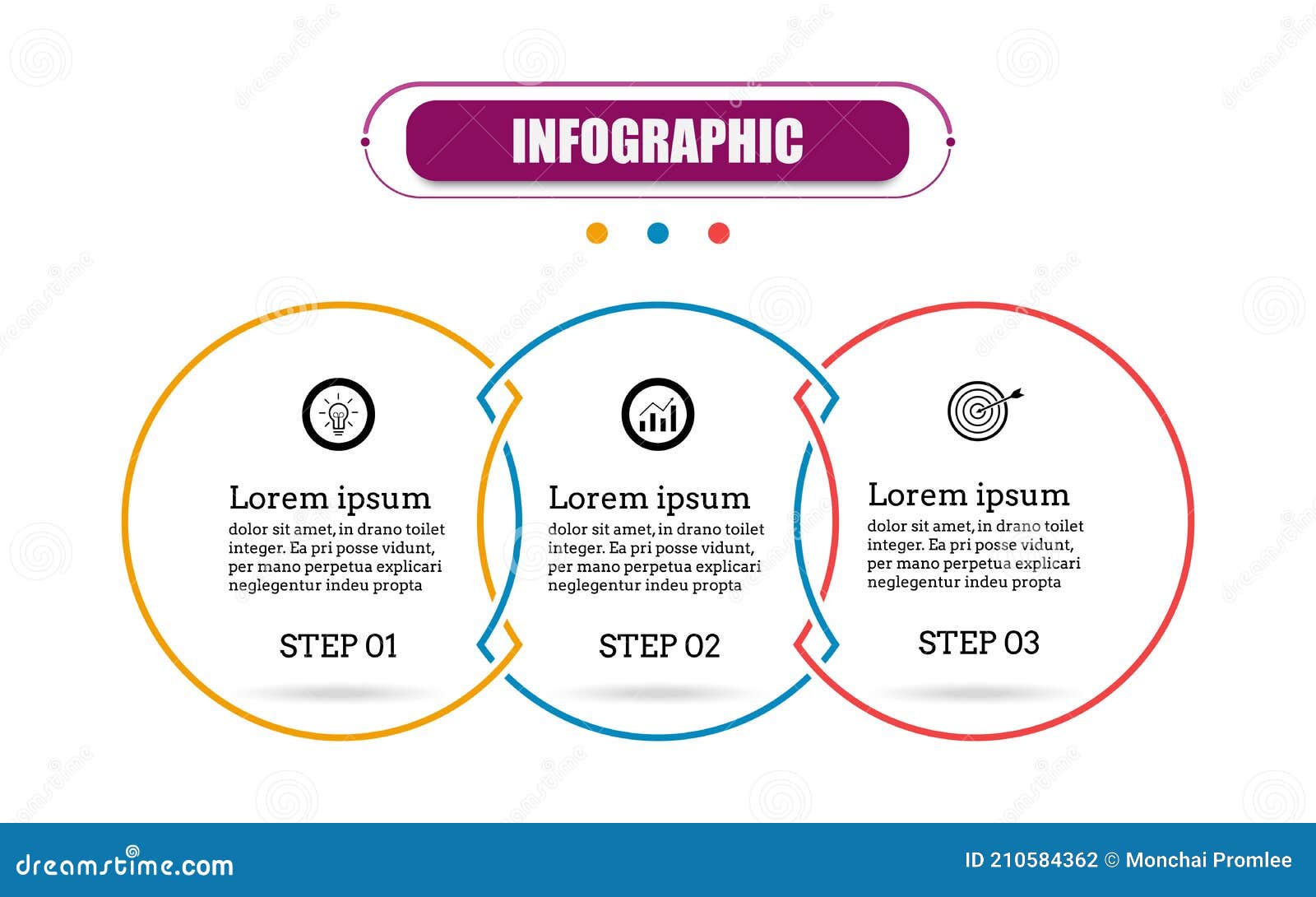 Timeline 3 Point Banner Elements and Numbers. Circle Presentation ...