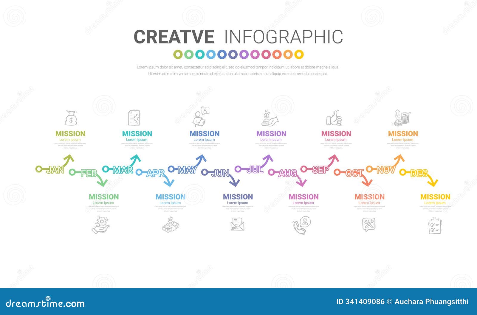 Timeline 1 Year, 12 Months In 4 Quarters, Infographics For Annual ...