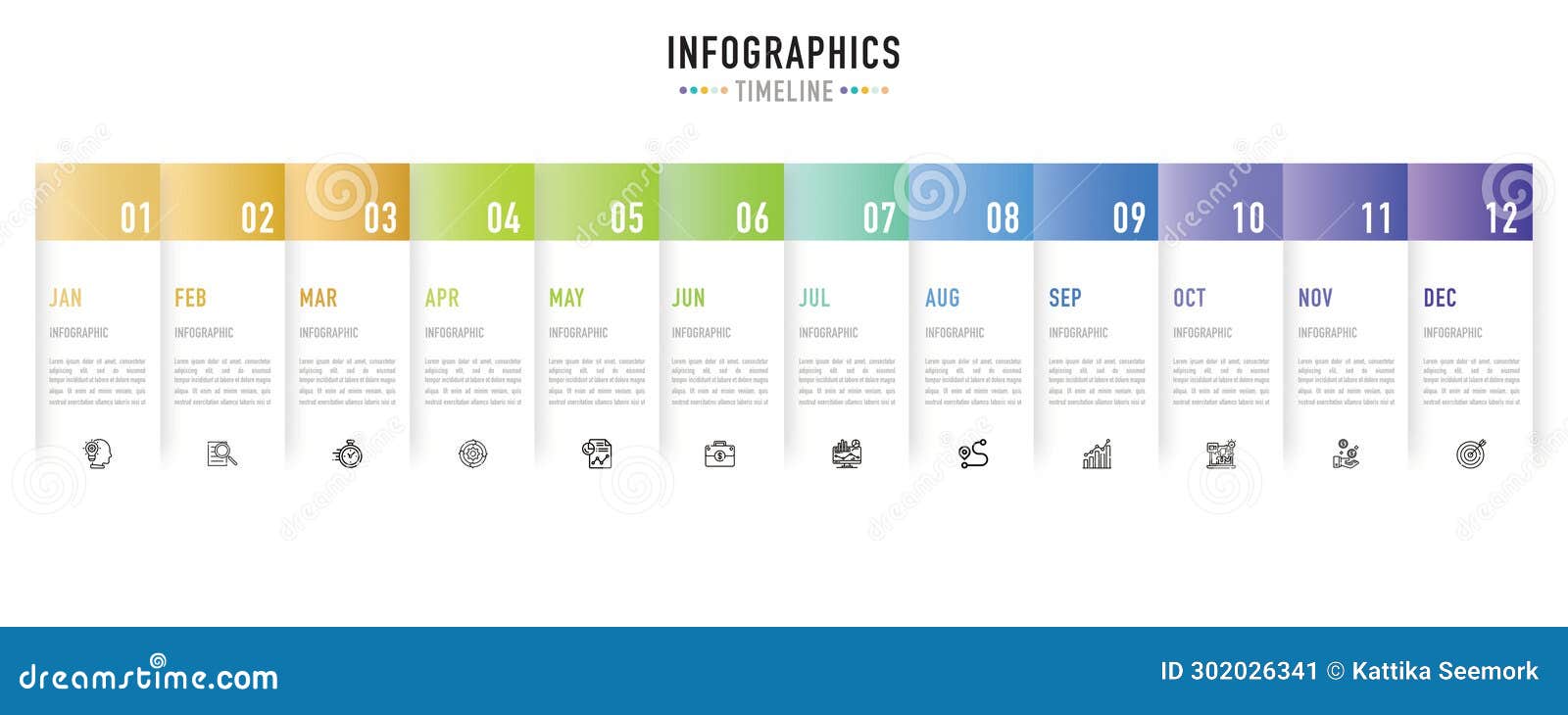 Rectangular Annual Timeline Infographic for Business Presentation Stock ...