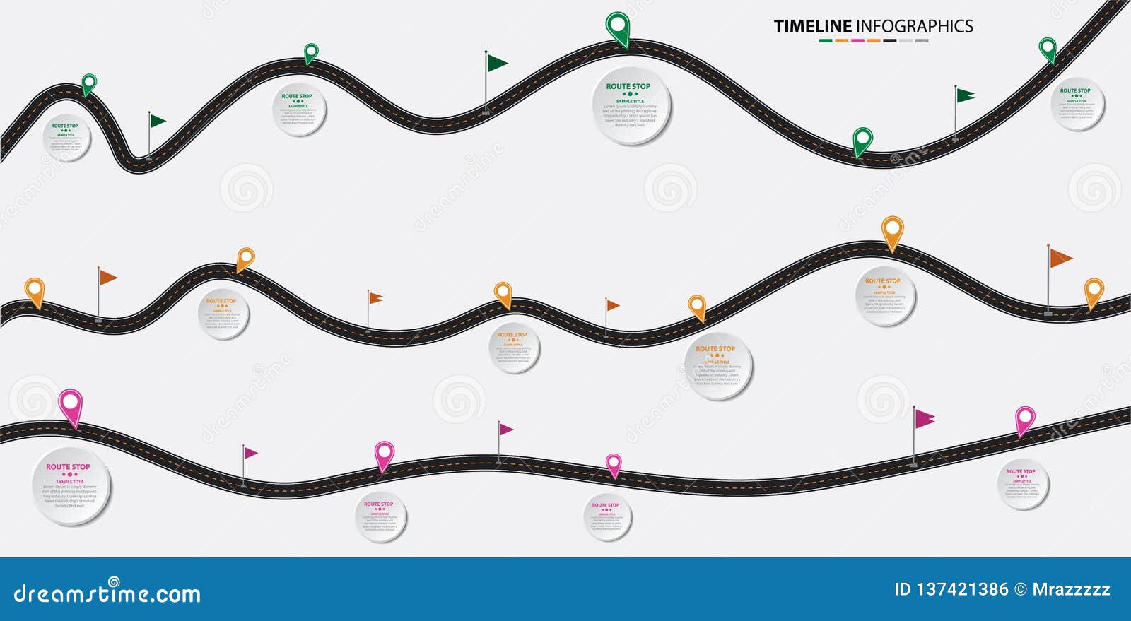 Road With Red Pins. Navigating, Milestone Timeline 3d Map Maps Roads ...