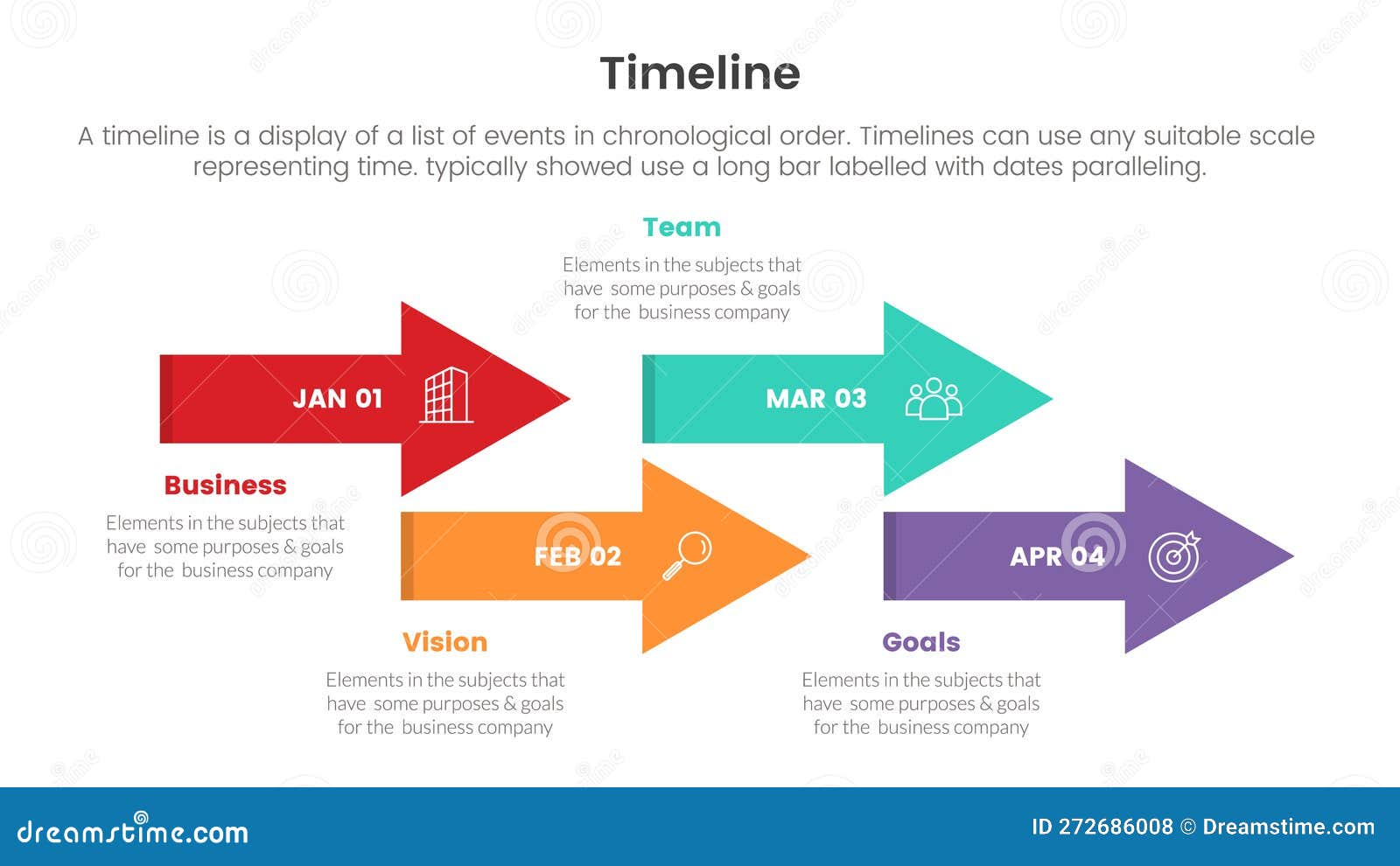 Timeline Set of Point Infographic with Arrow Shape Right Direction 4 ...