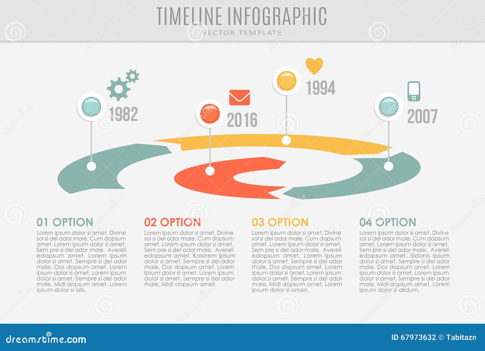 Timeline Spiral Report Template With Buttons And Icons, Illustration ...