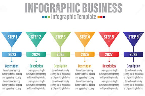 Timeline 6 Steps, Six 6 Option Shape Table Chart Elements with Steps ...
