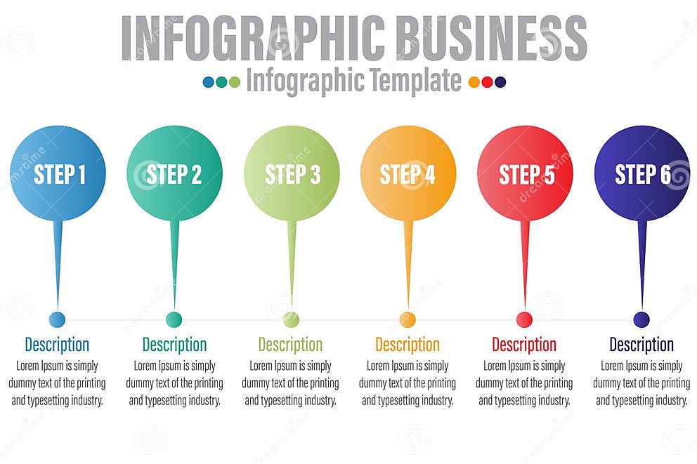 Timeline 6 Steps, Six 6 Option Shape Table Chart Elements with Steps ...