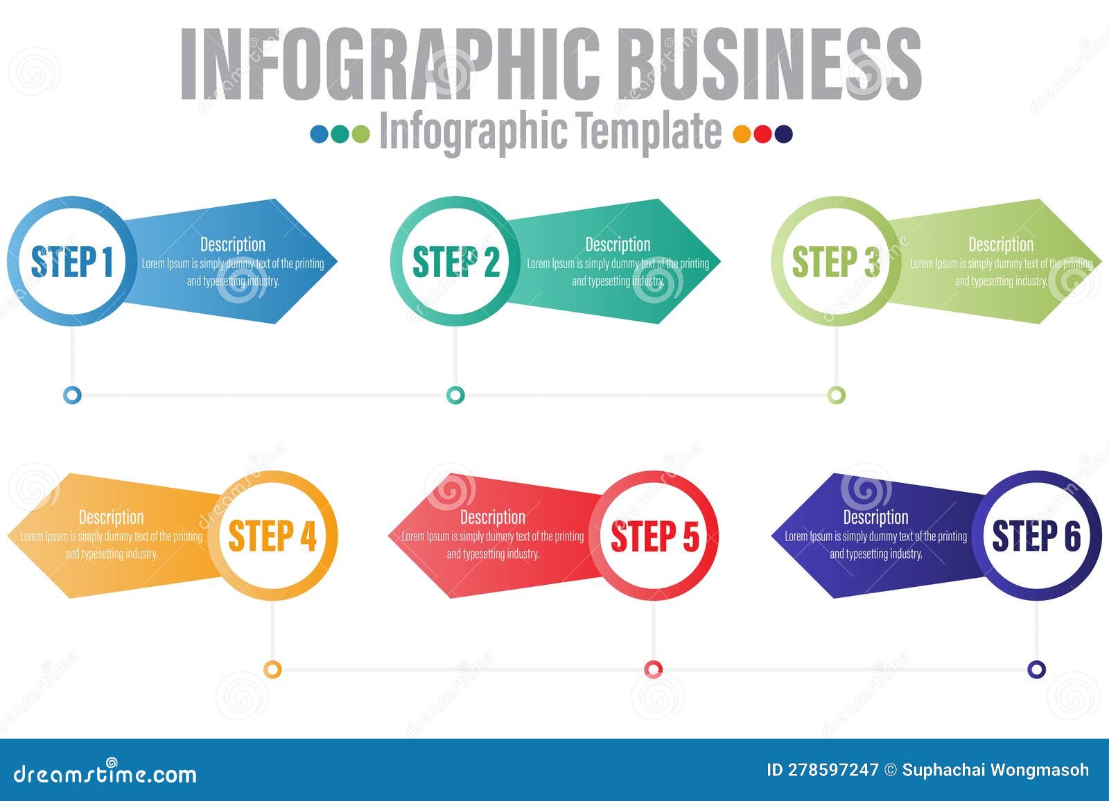 Timeline 6 Steps, Six 6 Option Shape Table Chart Elements with Steps ...