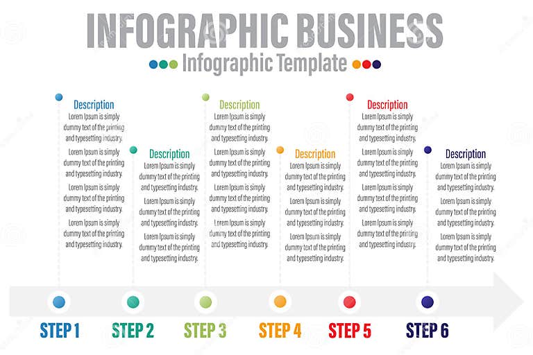 Timeline 6 Steps, Six 6 Option Shape Table Chart Elements with Steps ...