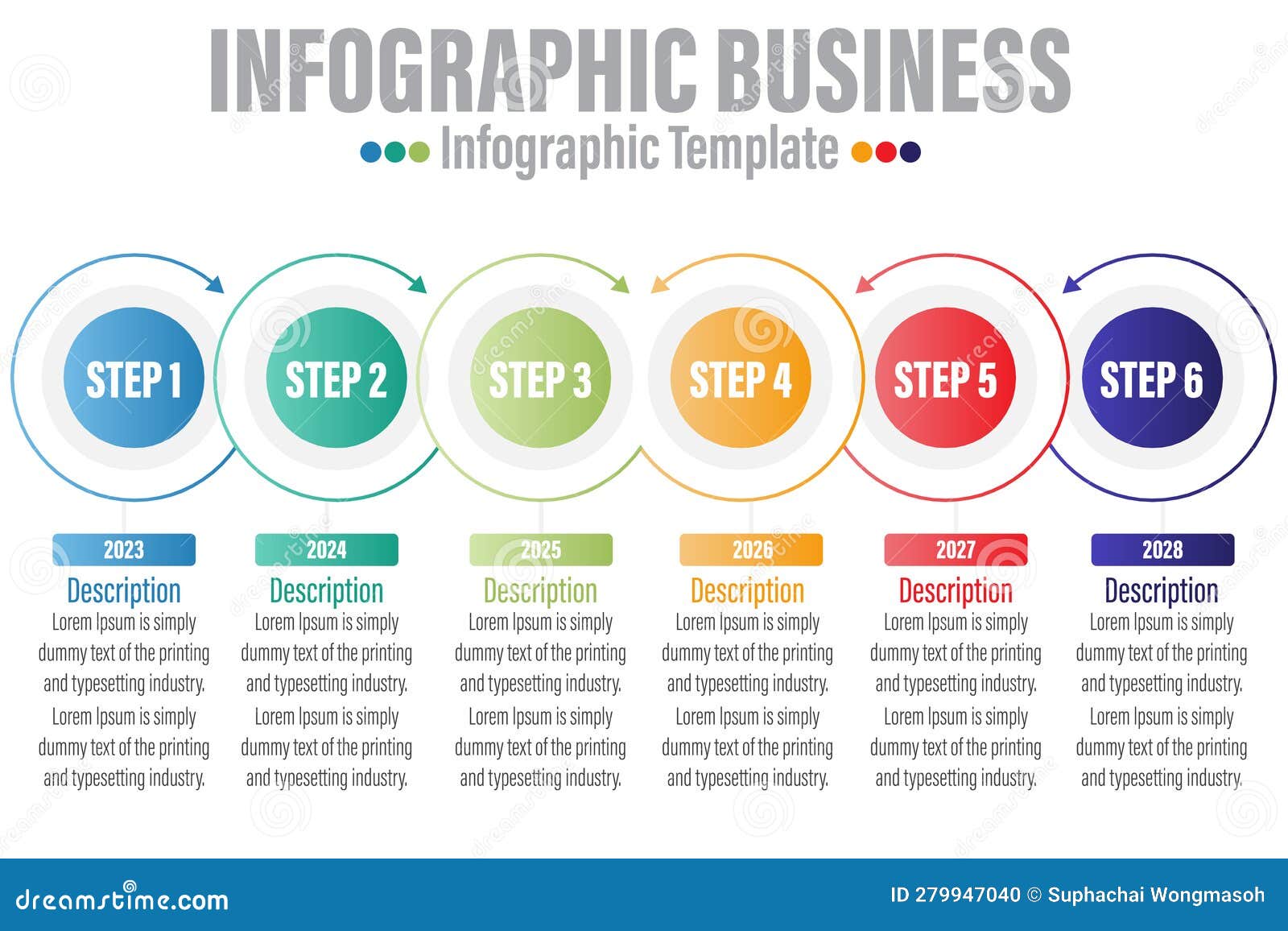 Timeline 6 Steps, Six 6 Option Shape Table Chart Elements with Steps ...