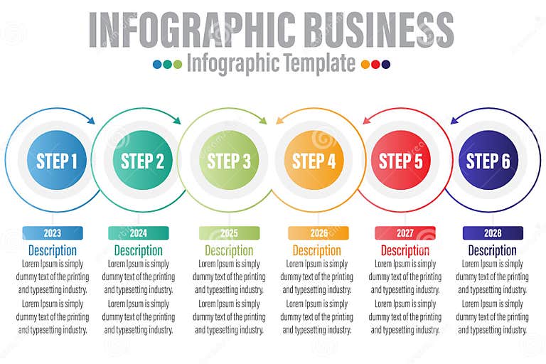 Timeline 6 Steps, Six 6 Option Shape Table Chart Elements with Steps ...