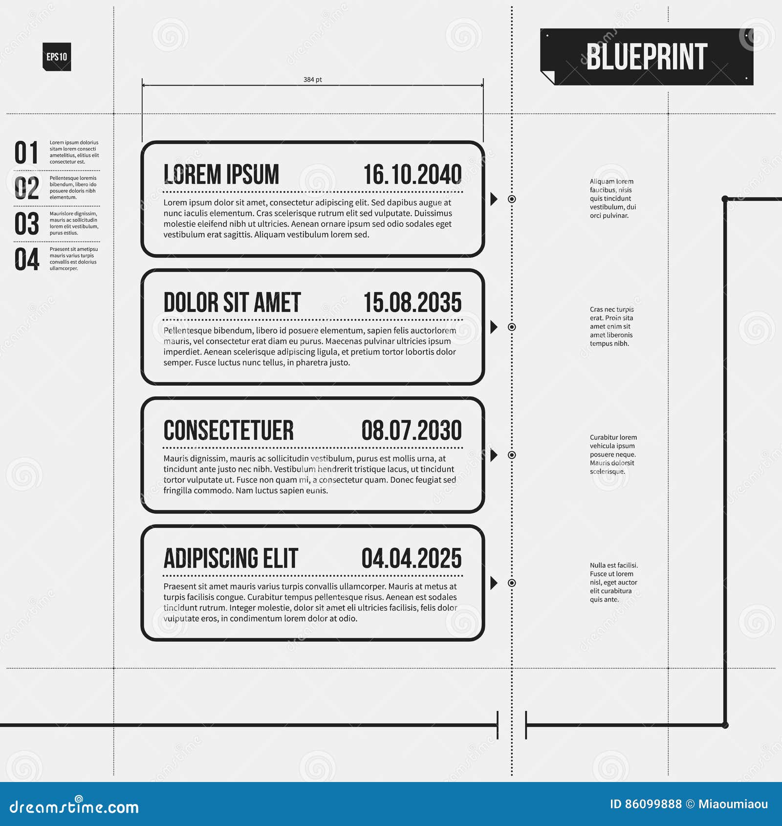 Timeline Template in Draft Style with Four Rectangle Banners Stock ...