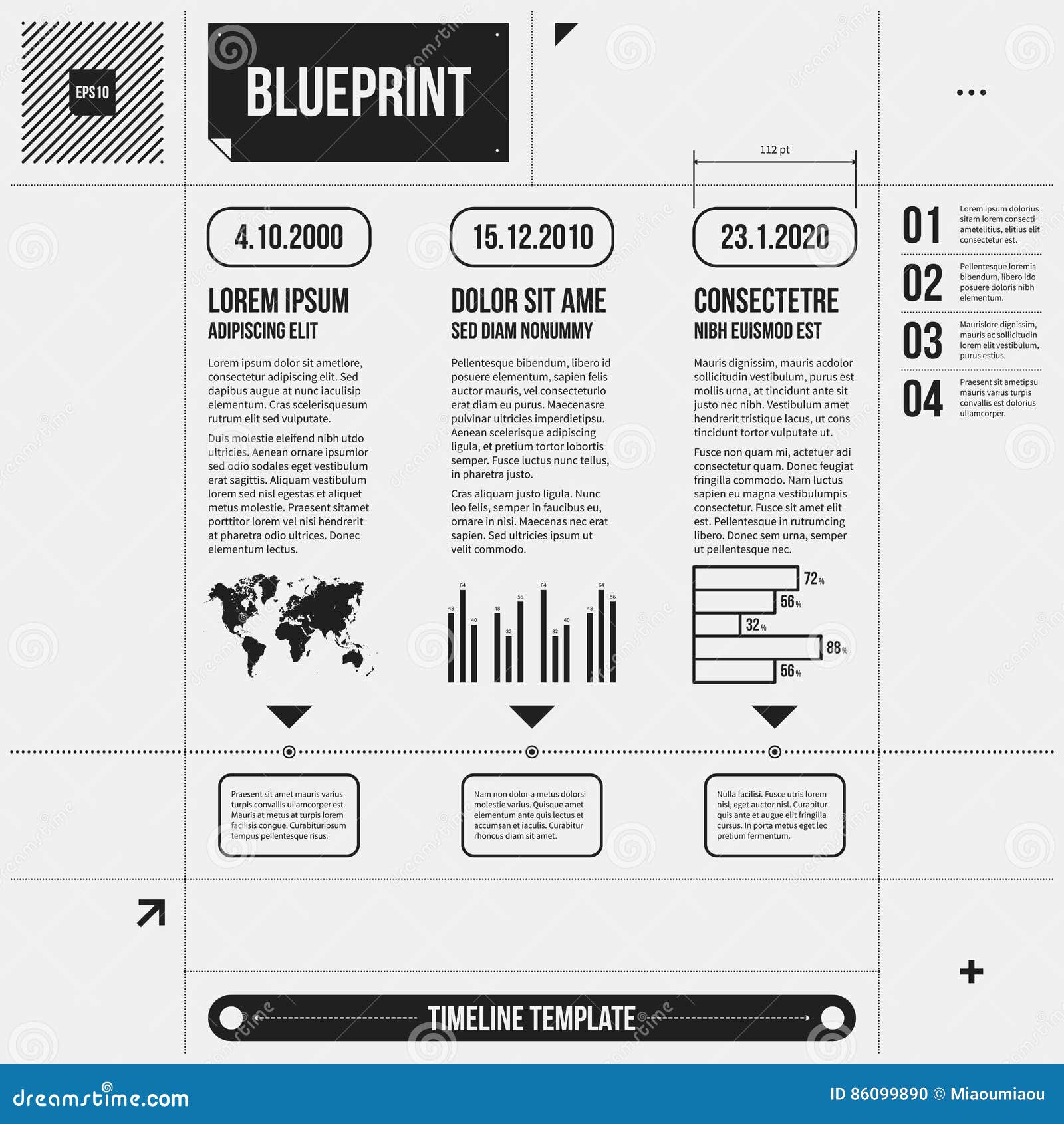Timeline Template with Some Infographic Elements in Draft Style Stock ...