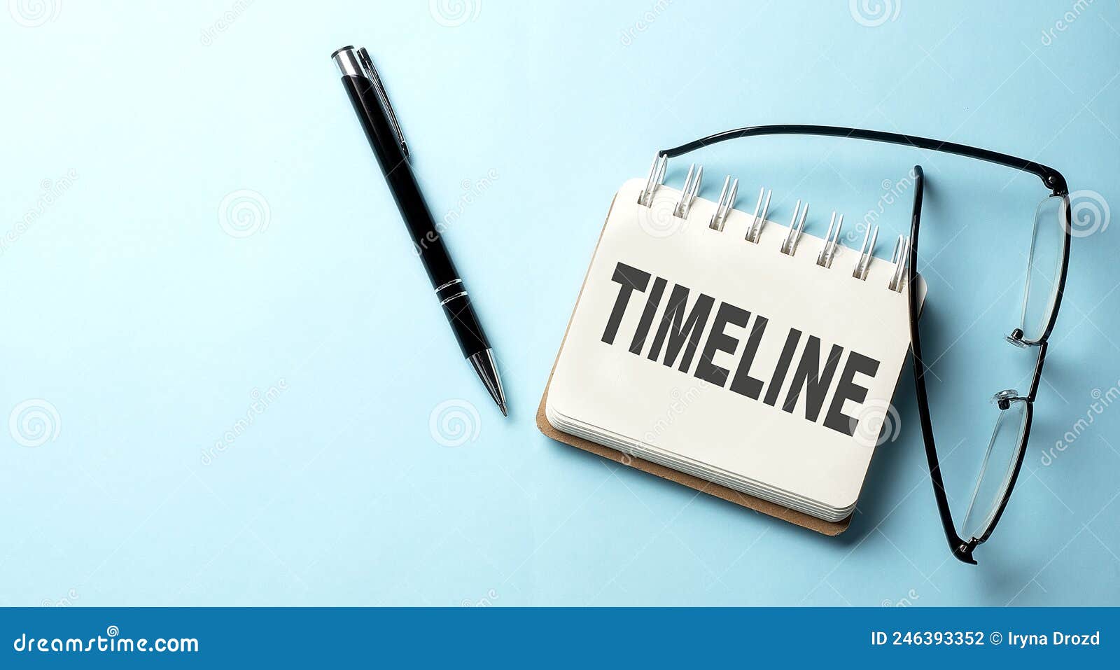 TIMELINE Text Written on a Notepad on the Blue Background Stock Photo ...