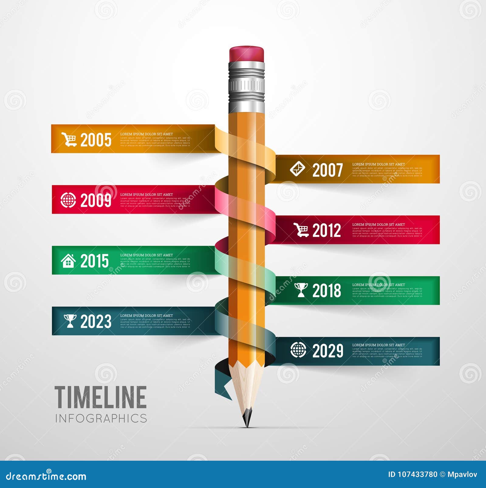 Timeline Vector Infographic With Pencil Ribbon | CartoonDealer.com ...