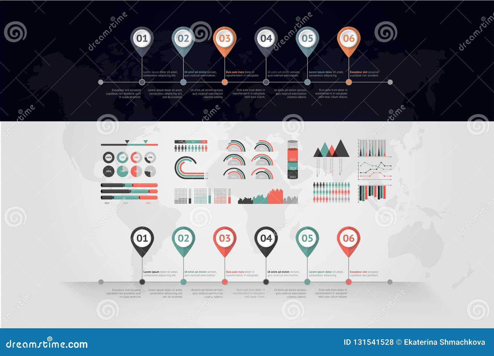 Timeline Vector Infographic. World Map Stock Vector - Illustration of ...
