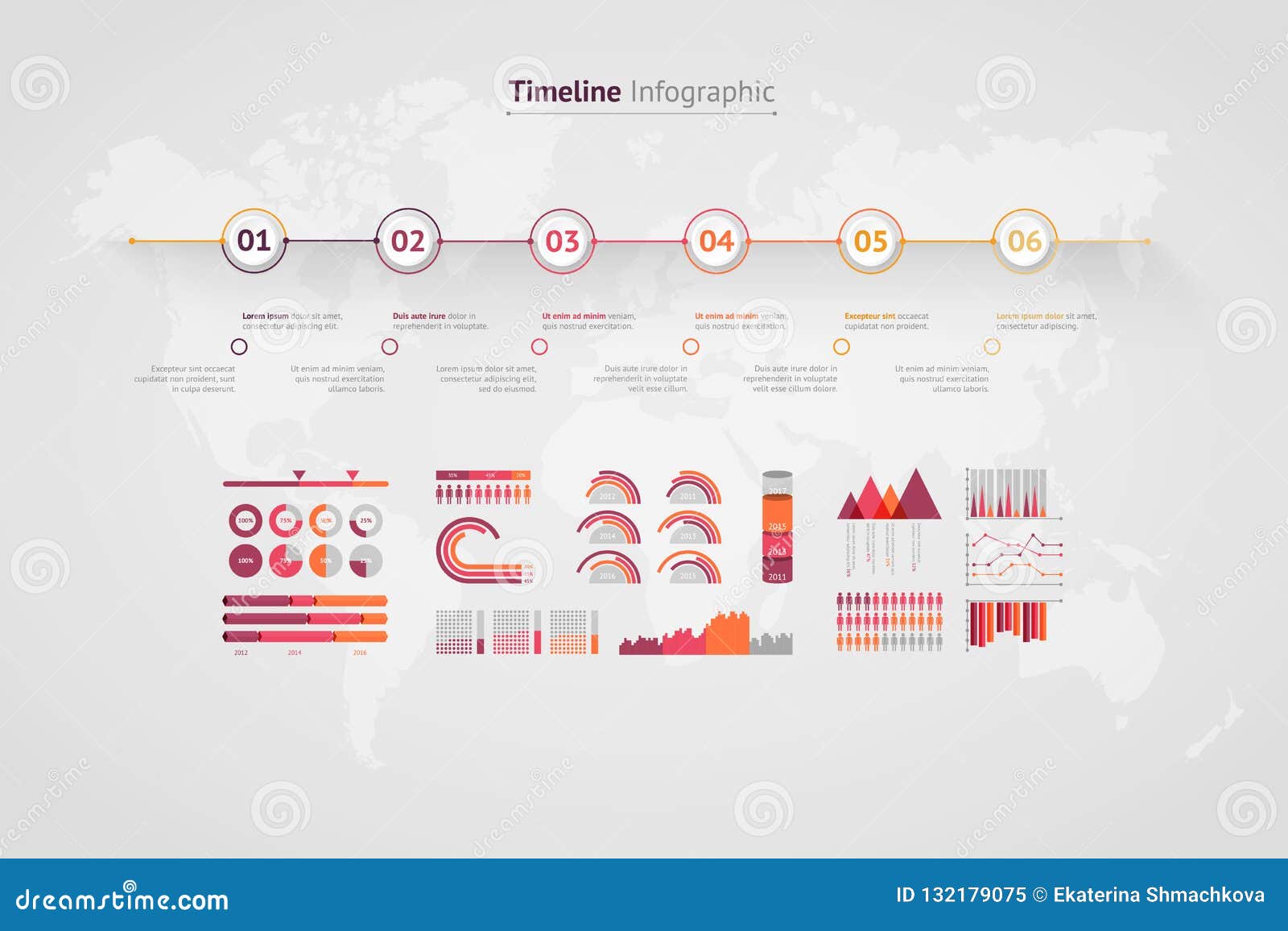 Timeline Vector Infographic. World Map Stock Vector - Illustration of ...