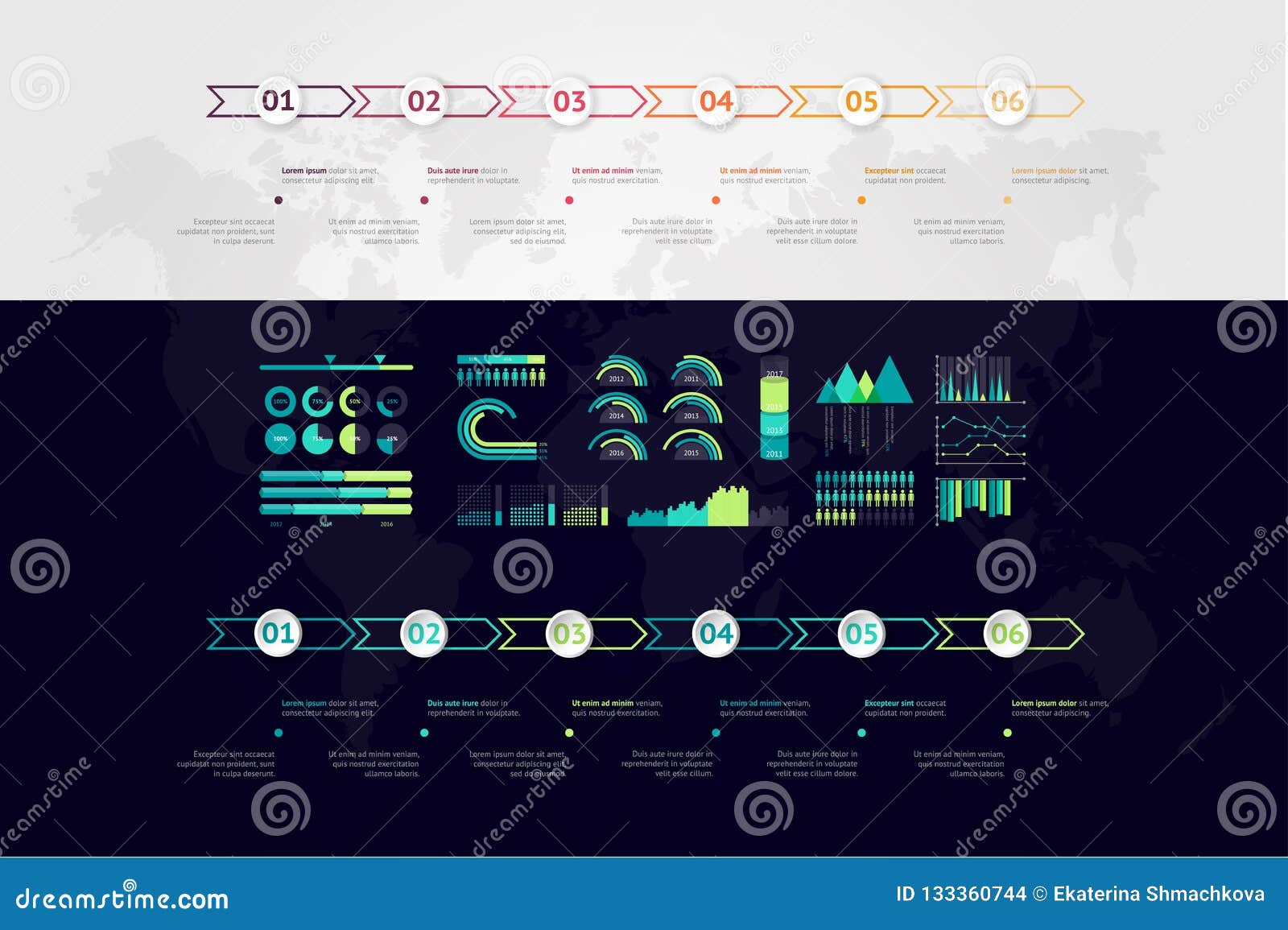 Timeline Vector Infographic. World Map Stock Vector - Illustration of ...