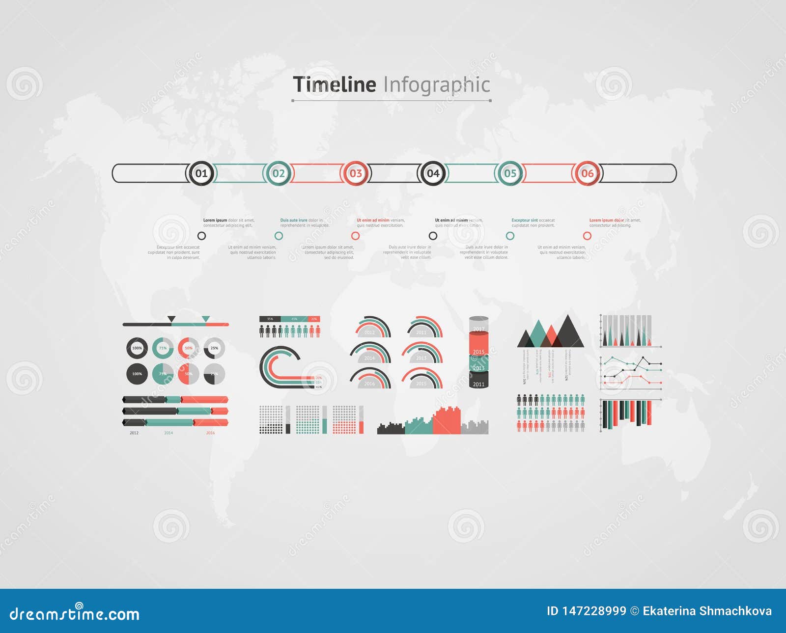 Timeline Vector Infographic. World Map Stock Illustration ...