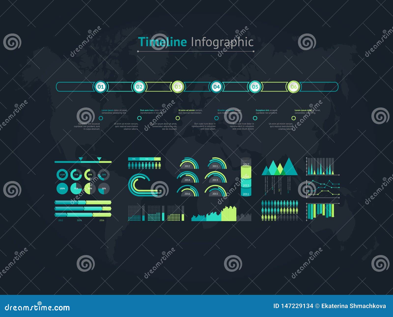 Timeline Vector Infographic. World Map Stock Illustration ...