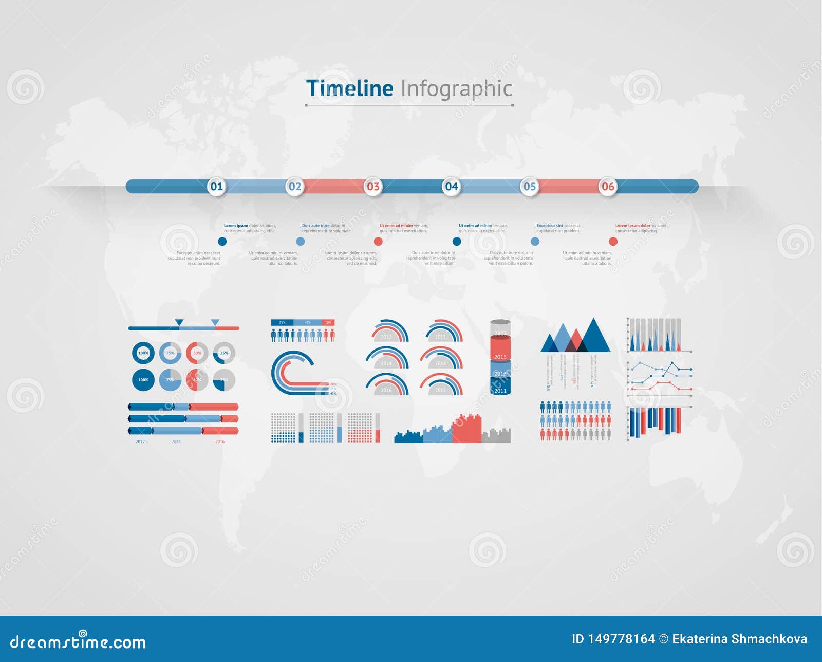 Timeline Vector Infographic. World Map Stock Vector - Illustration of ...