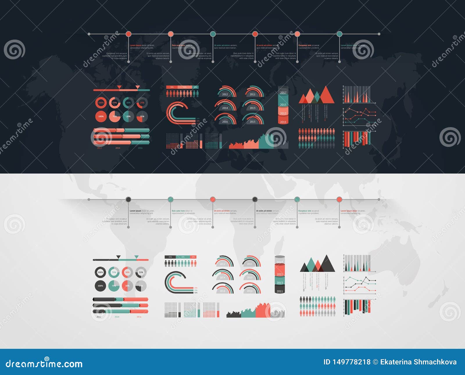 Timeline Vector Infographic. World Map Stock Vector - Illustration of ...