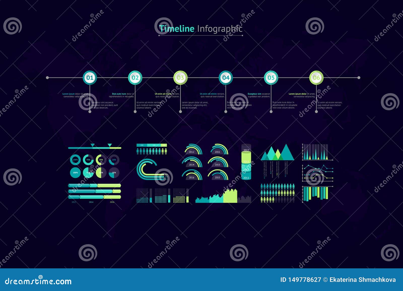 Timeline Vector Infographic. World Map Stock Vector - Illustration of ...