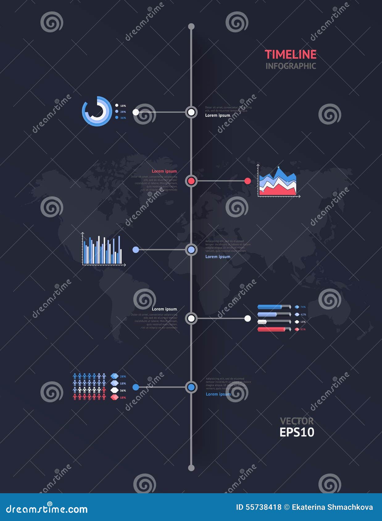 Timeline Vector Infographic. World Map Stock Vector - Illustration of ...