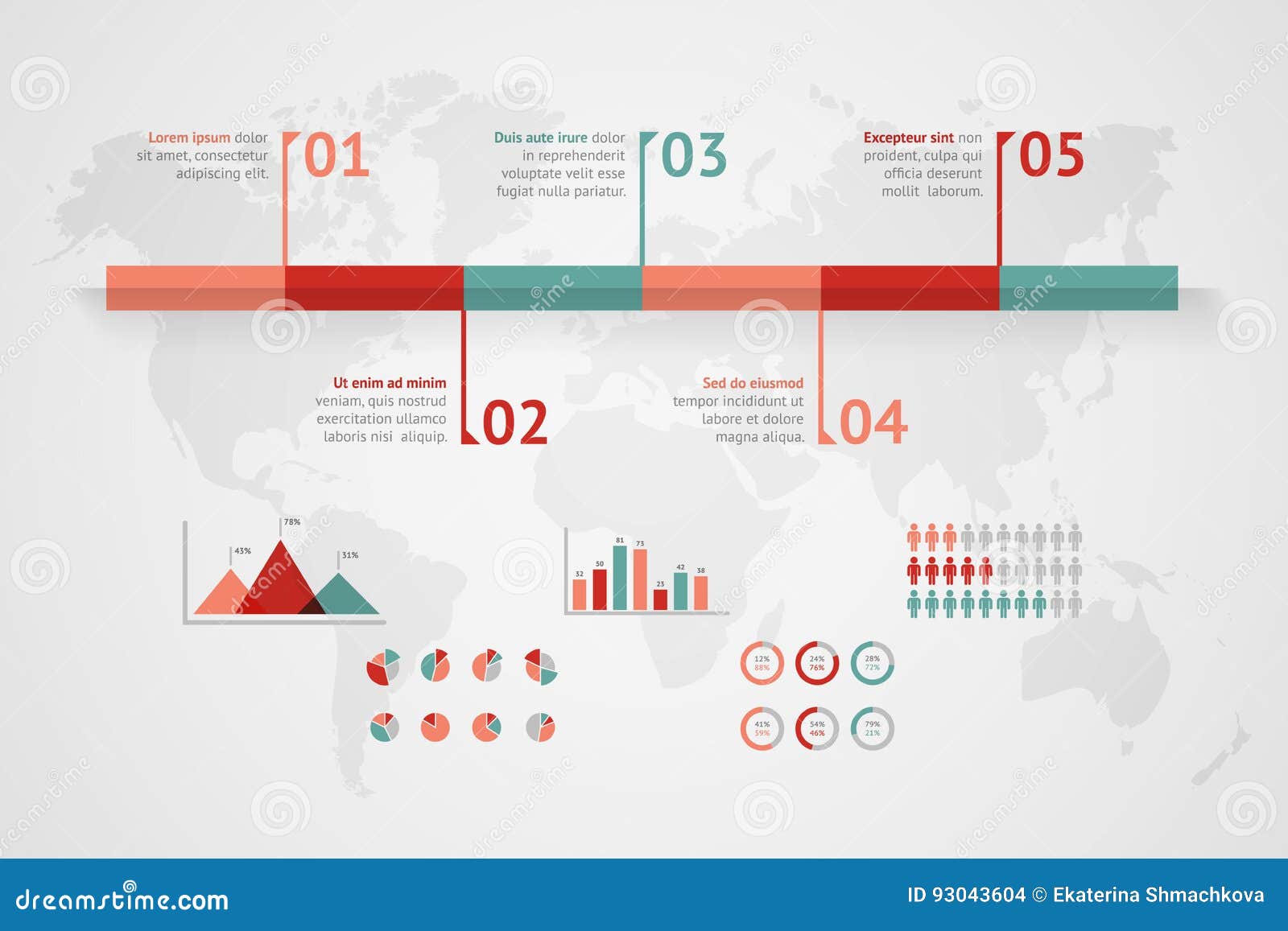 Timeline Vector Infographic. World Map Stock Vector - Illustration of ...