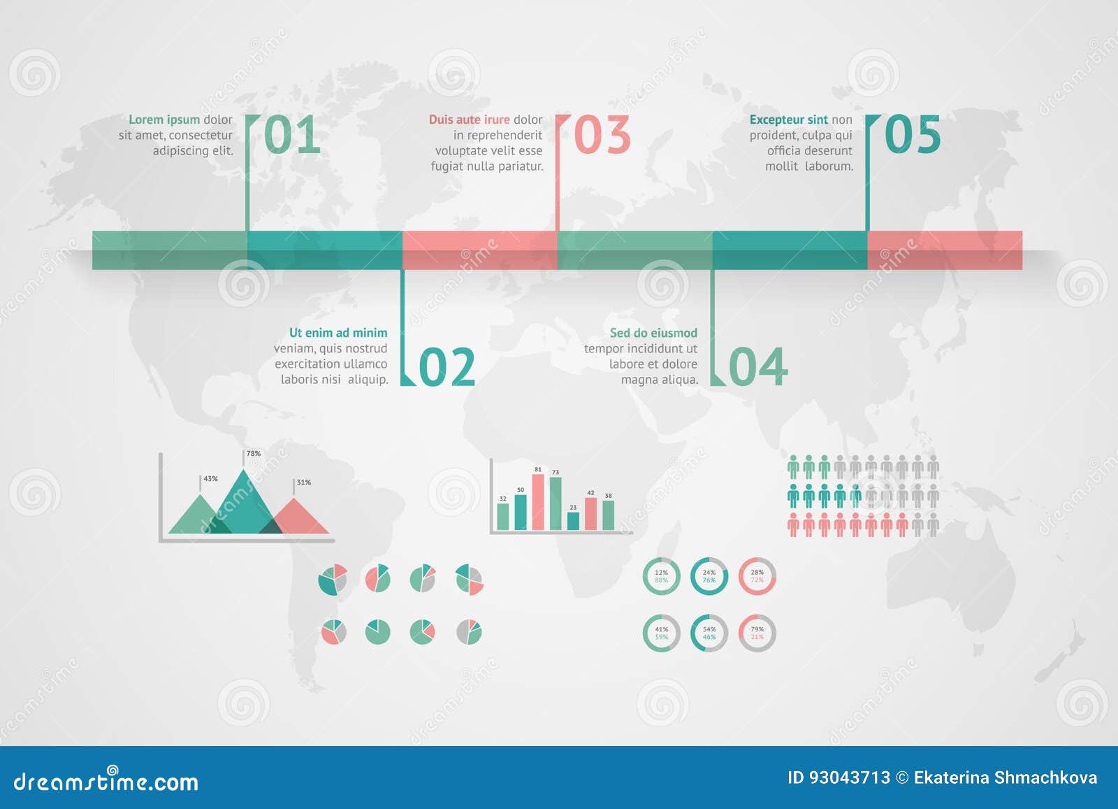 Timeline Vector Infographic. World Map Stock Vector - Illustration of ...