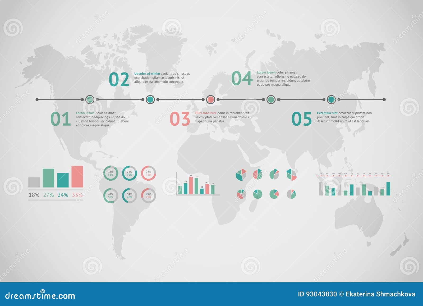 Timeline Vector Infographic. World Map Stock Vector - Illustration of ...