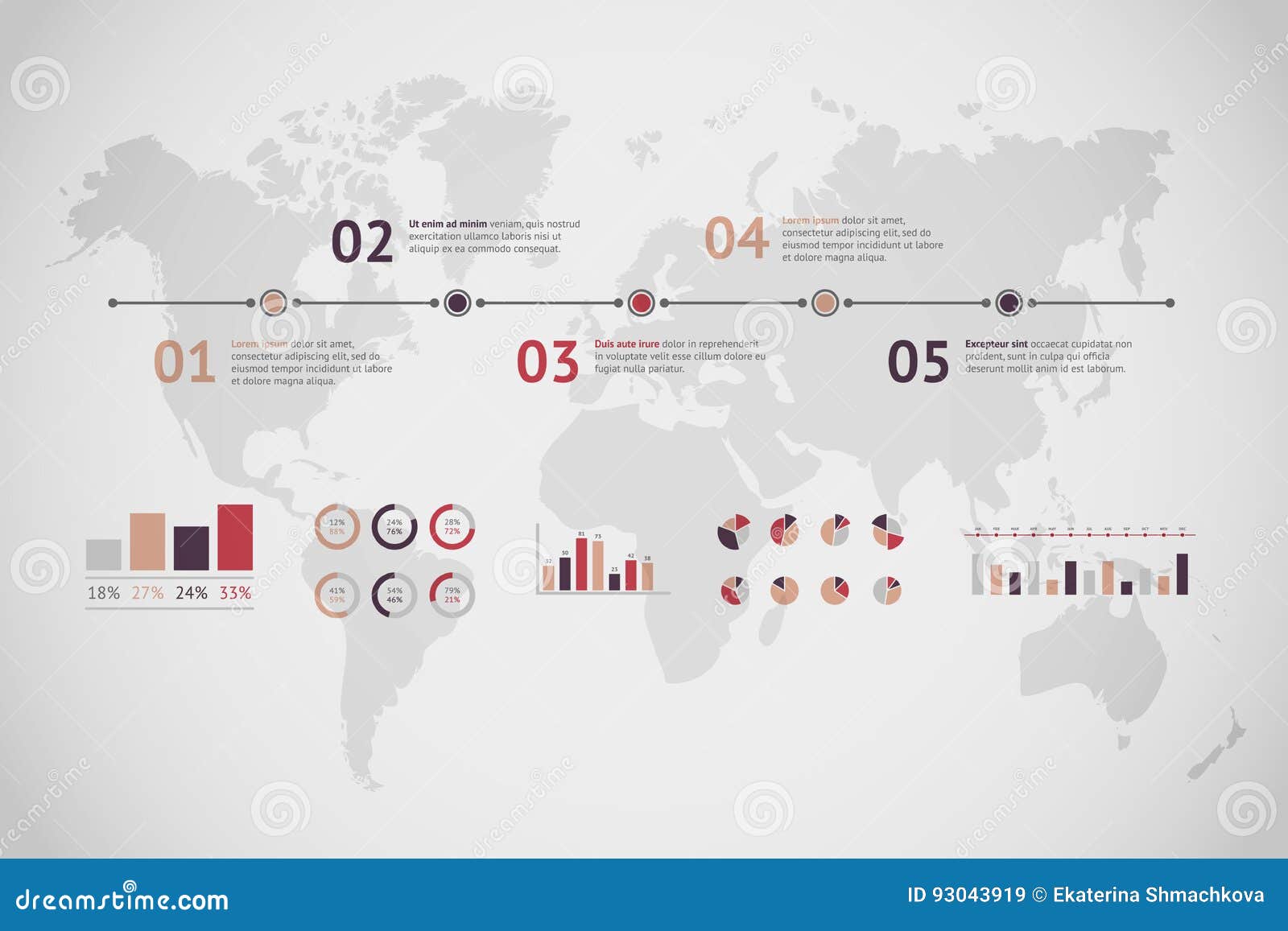 Timeline Vector Infographic. World Map Stock Vector - Illustration of ...