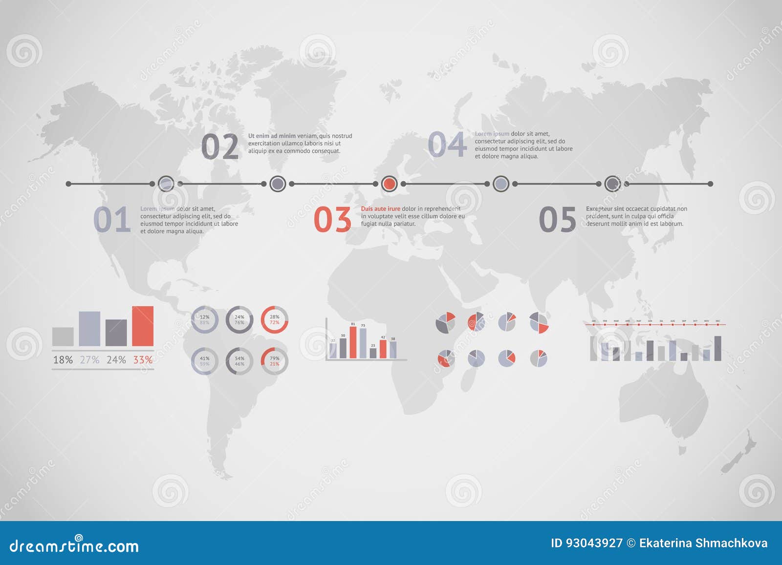 Timeline Vector Infographic. World Map Stock Vector - Illustration of ...