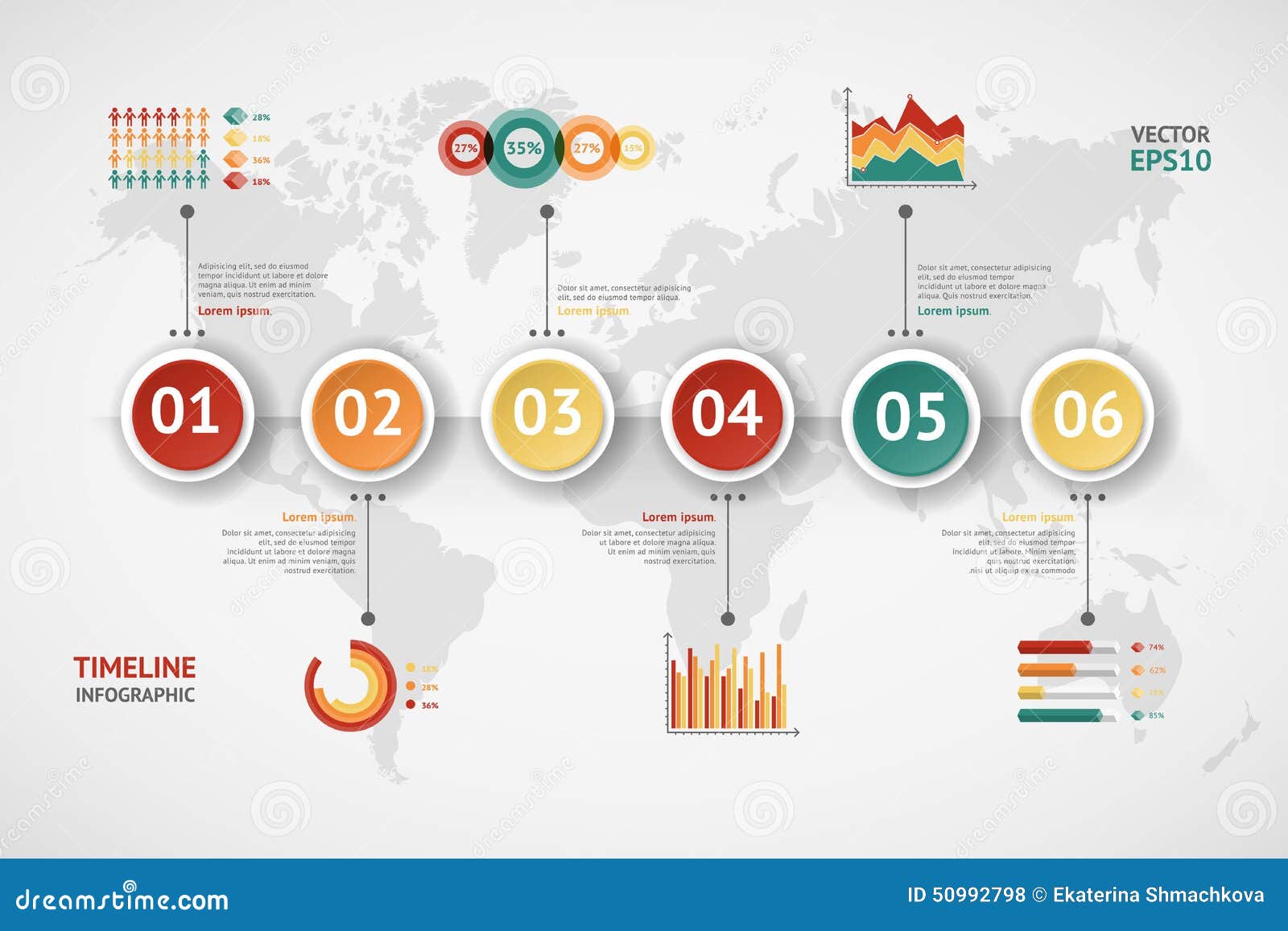Timeline Vector Infographic. World Map Stock Vector - Illustration of ...