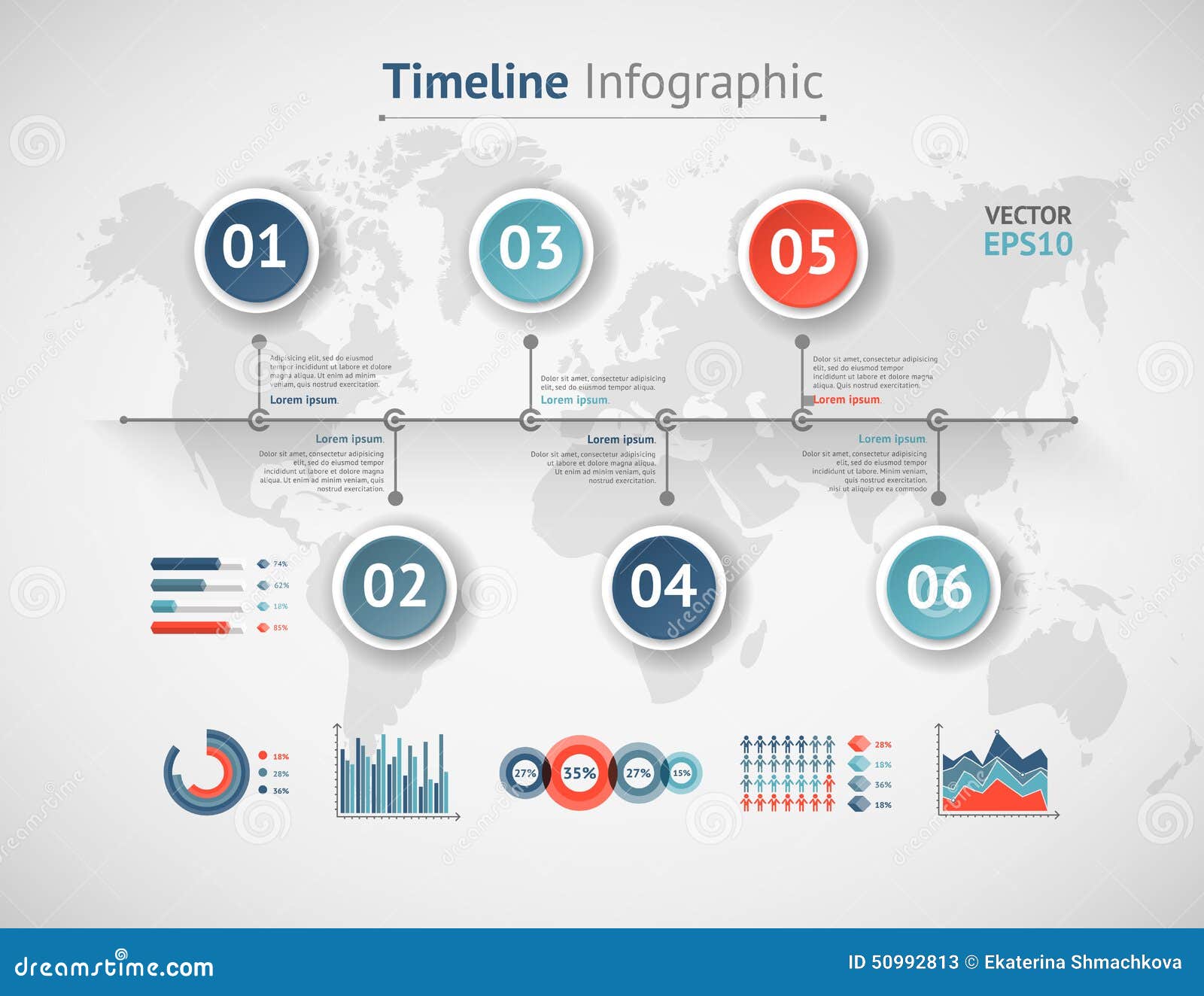 Timeline Vector Infographic. World Map Stock Vector - Illustration of ...