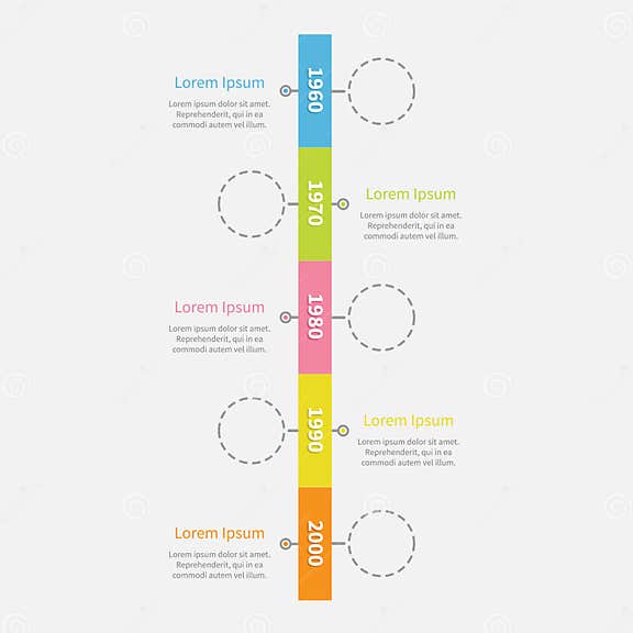 Timeline Vertical Ribbon Infographic with Empty Dash Line Circles and ...