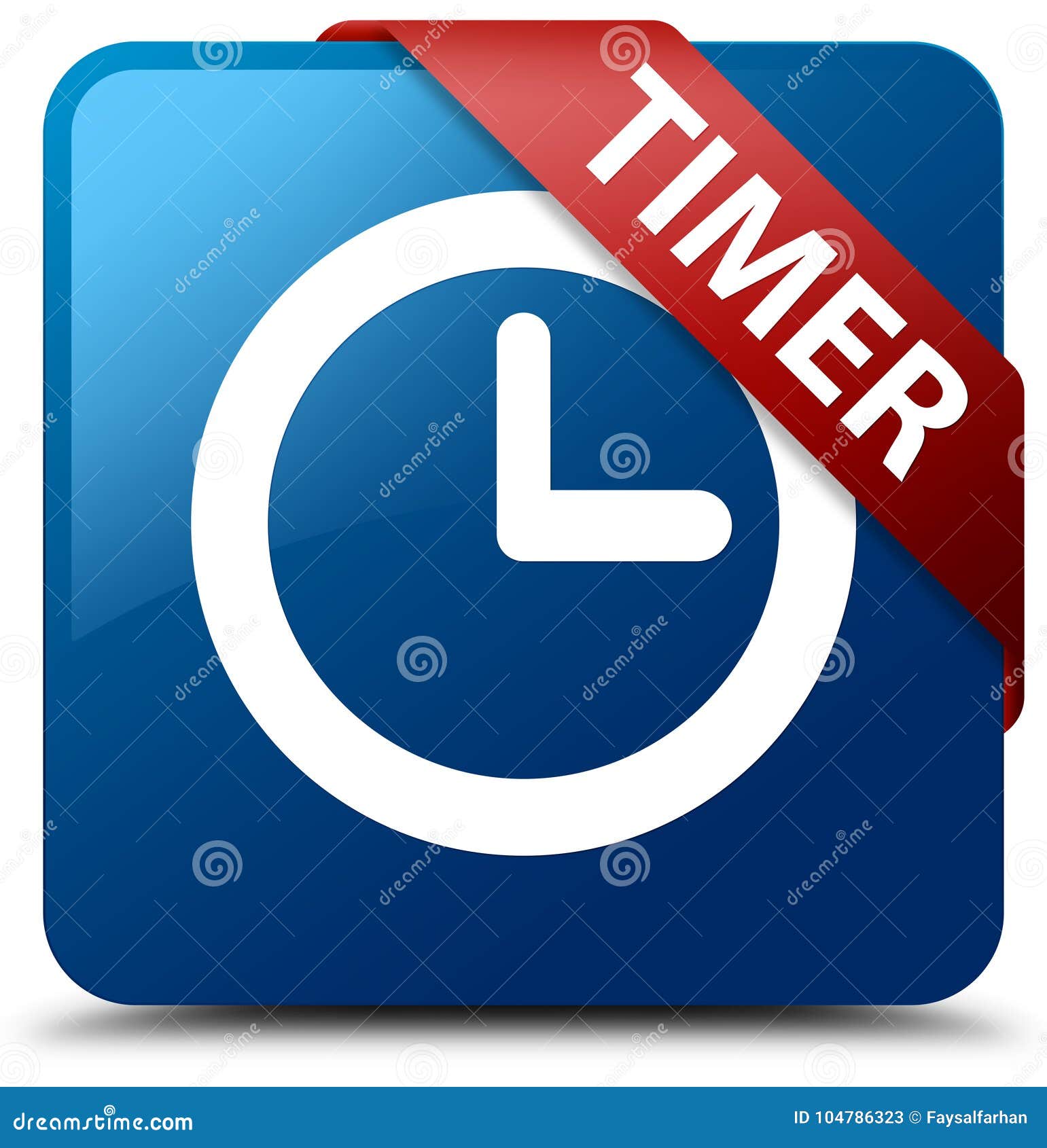 Timer Blue Square Button Red Ribbon in Corner Stock Illustration ...