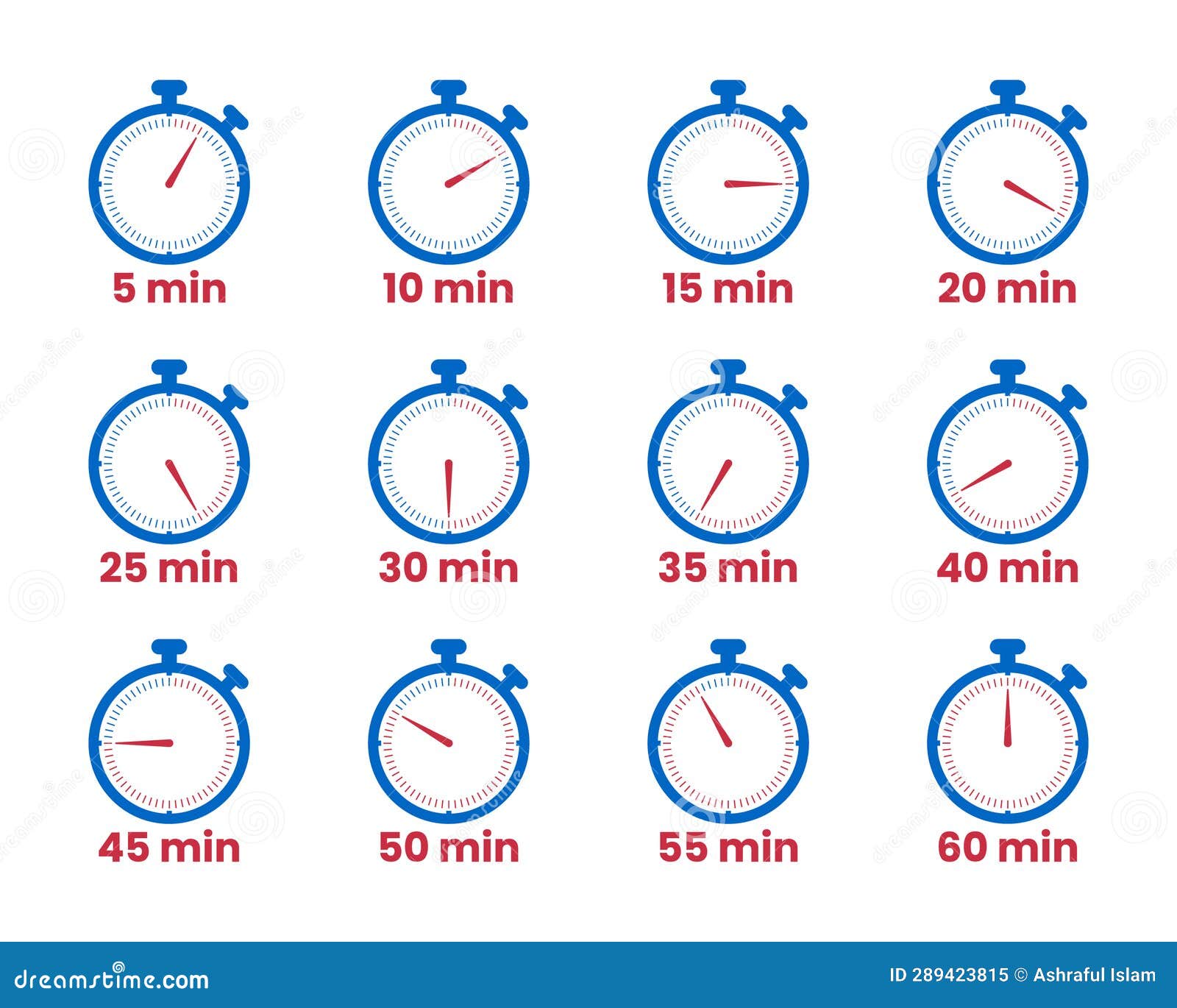Timer Clock Icons Set From 5 Minutes To 60 Minutes, Countdown Timer ...