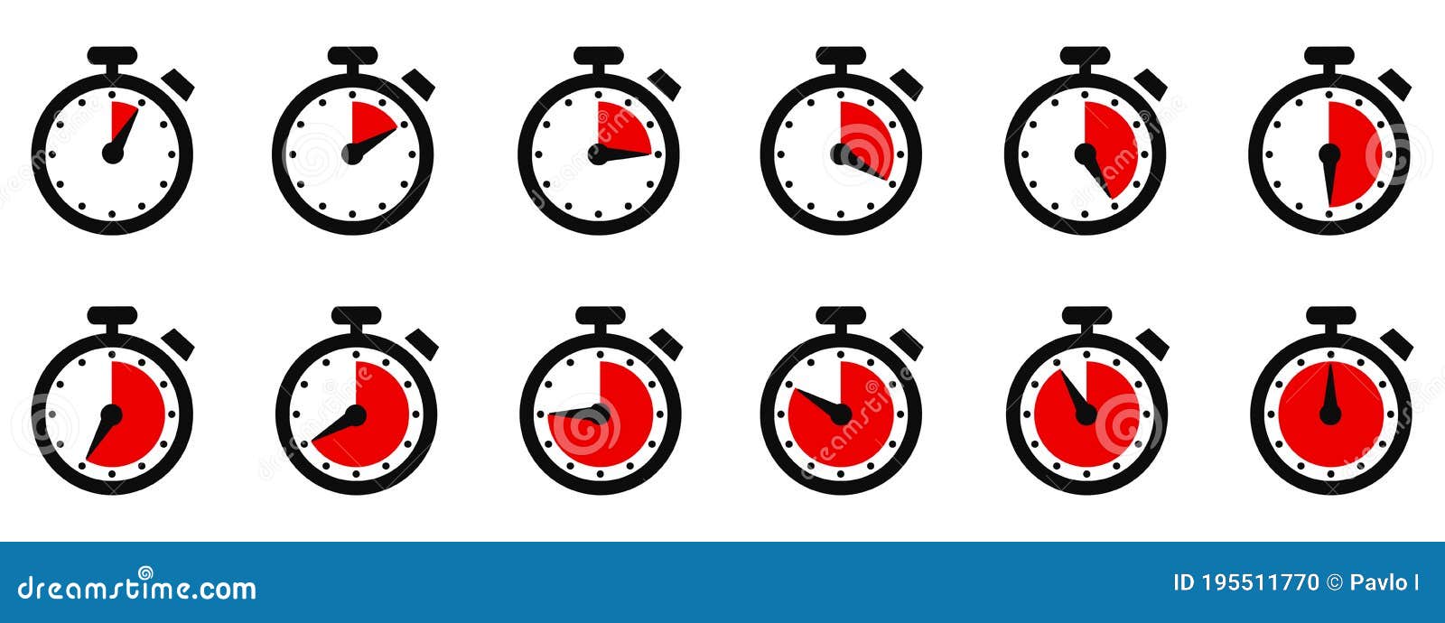 Timer Clock Stopwatch Isolated Set Icons With Different Time