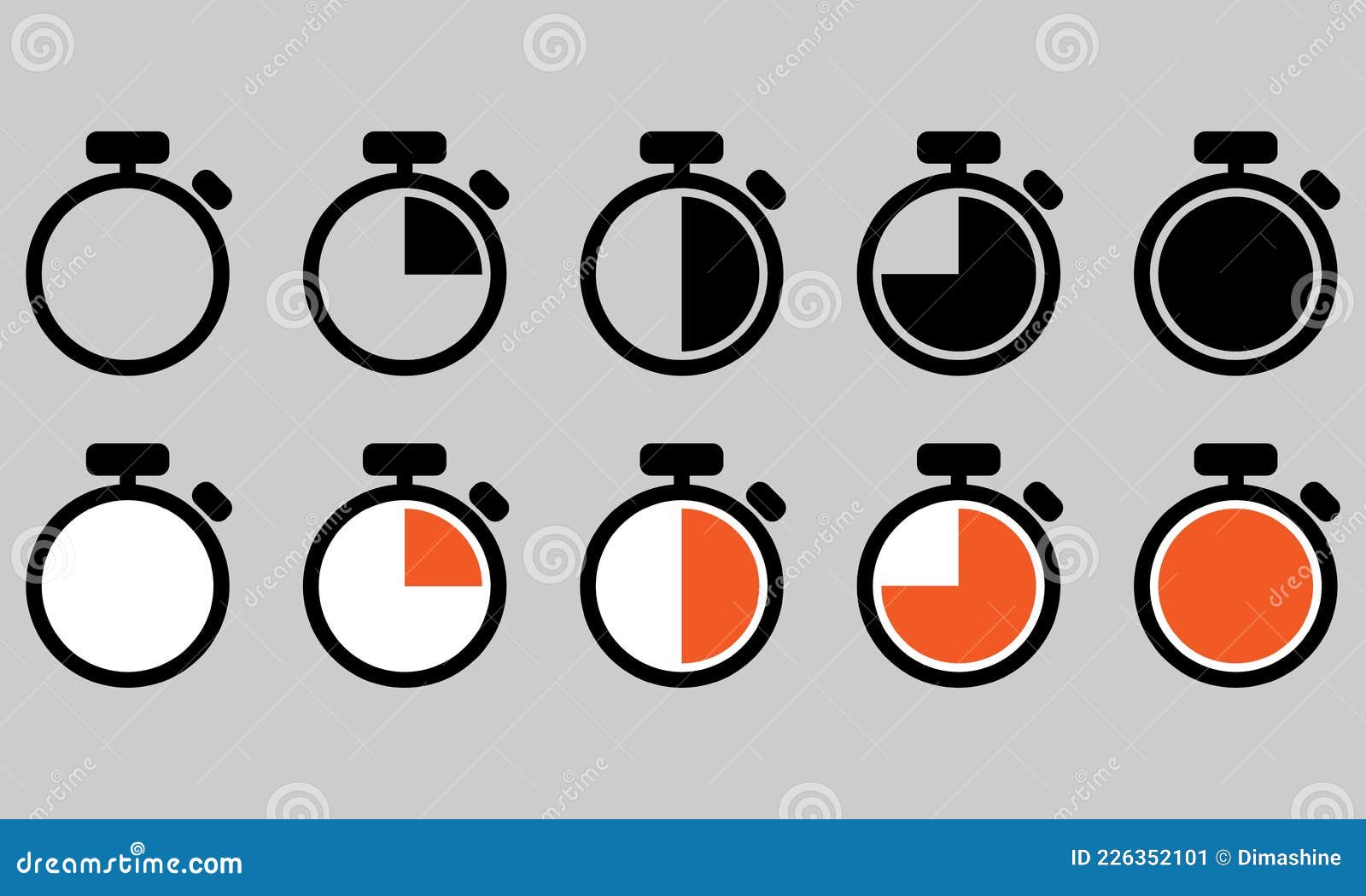Chrono. Timer, Clock, Stopwatch Isolated Set Icons. Label Cooking Time ...