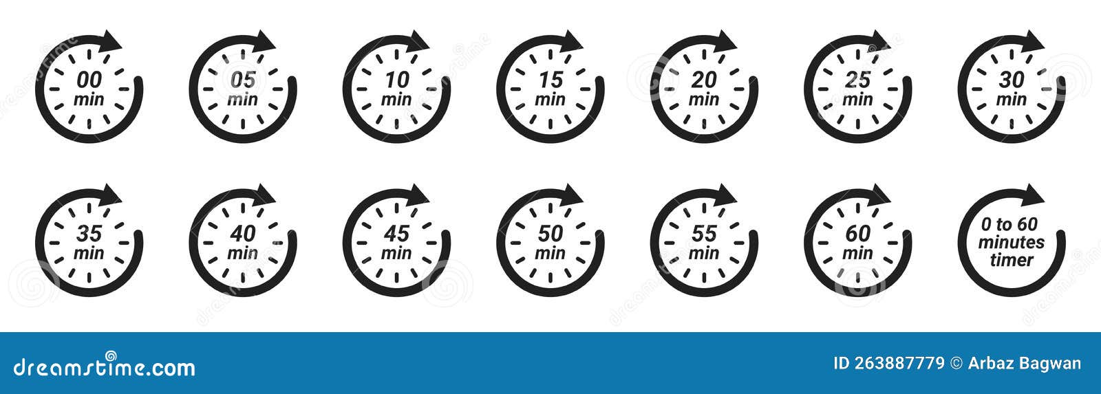 0 To 60 Minutes Arrow Timer in Clock Wise Direction Stock Vector ...