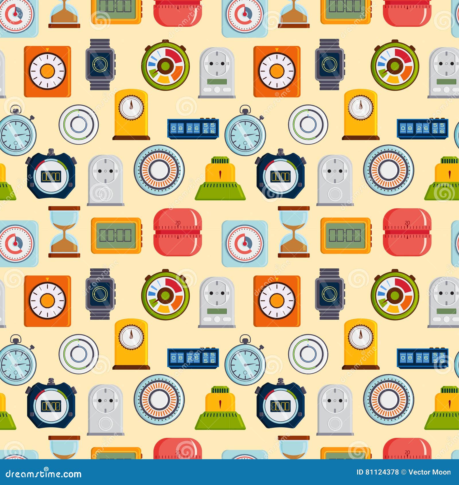 Timer Clocks Vector Seamless Pattern Stock Vector - Illustration of ...