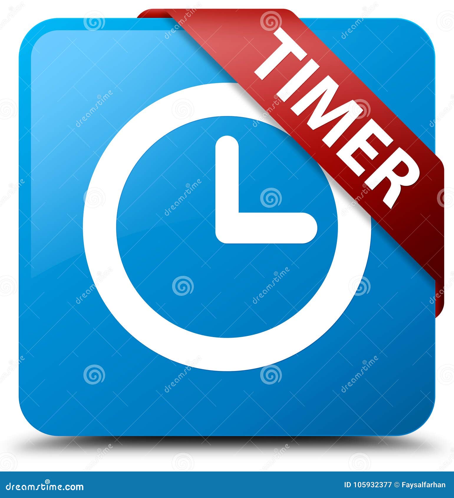 Timer Cyan Blue Square Button Red Ribbon in Corner Stock Illustration ...