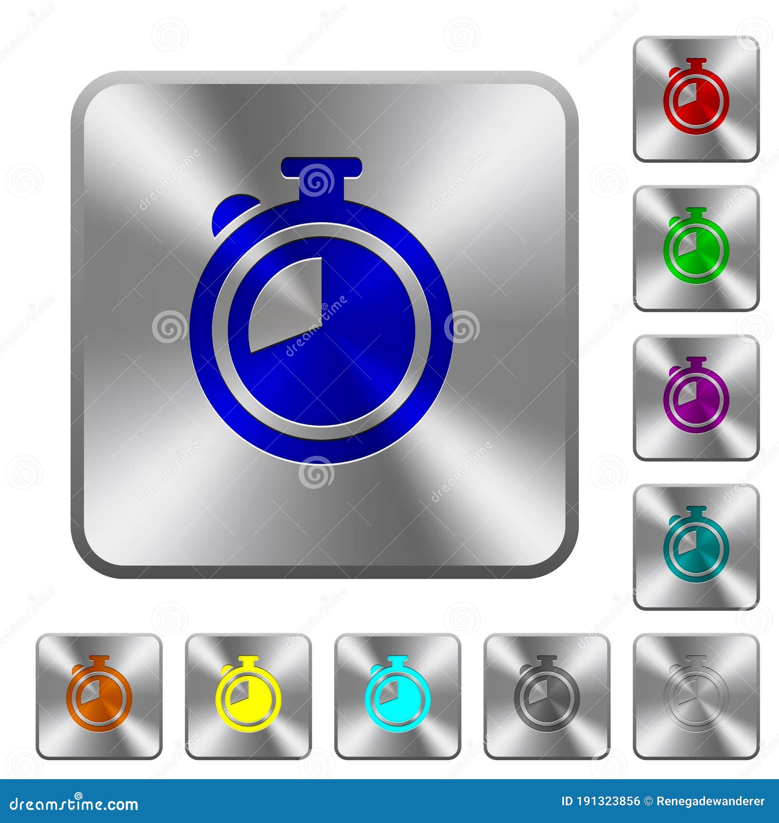 Timer Rounded Square Steel Buttons Stock Vector - Illustration of timer ...