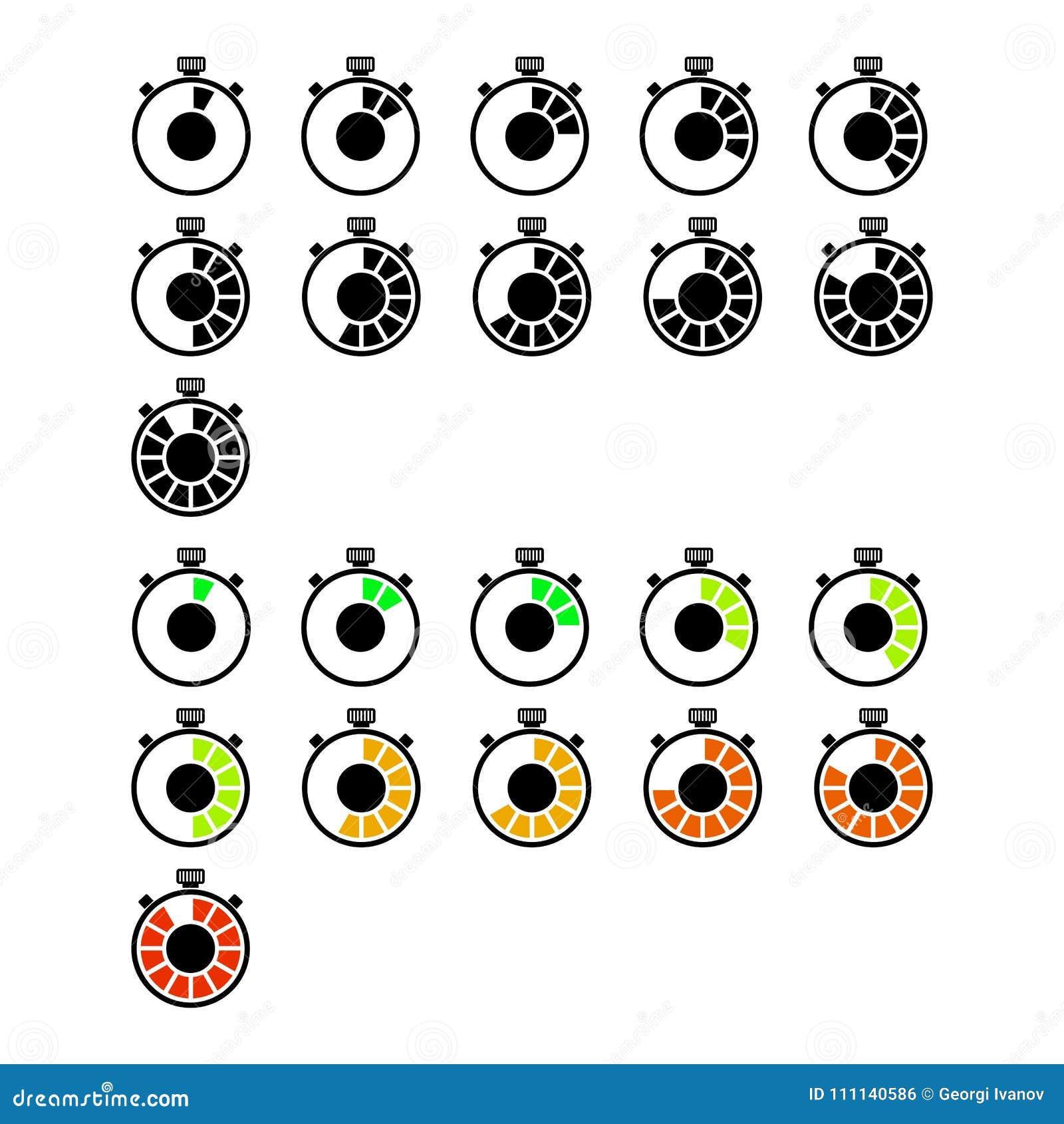 Timer Icon Set Flat. Monochrome and Green To Red Versions Stock Vector ...