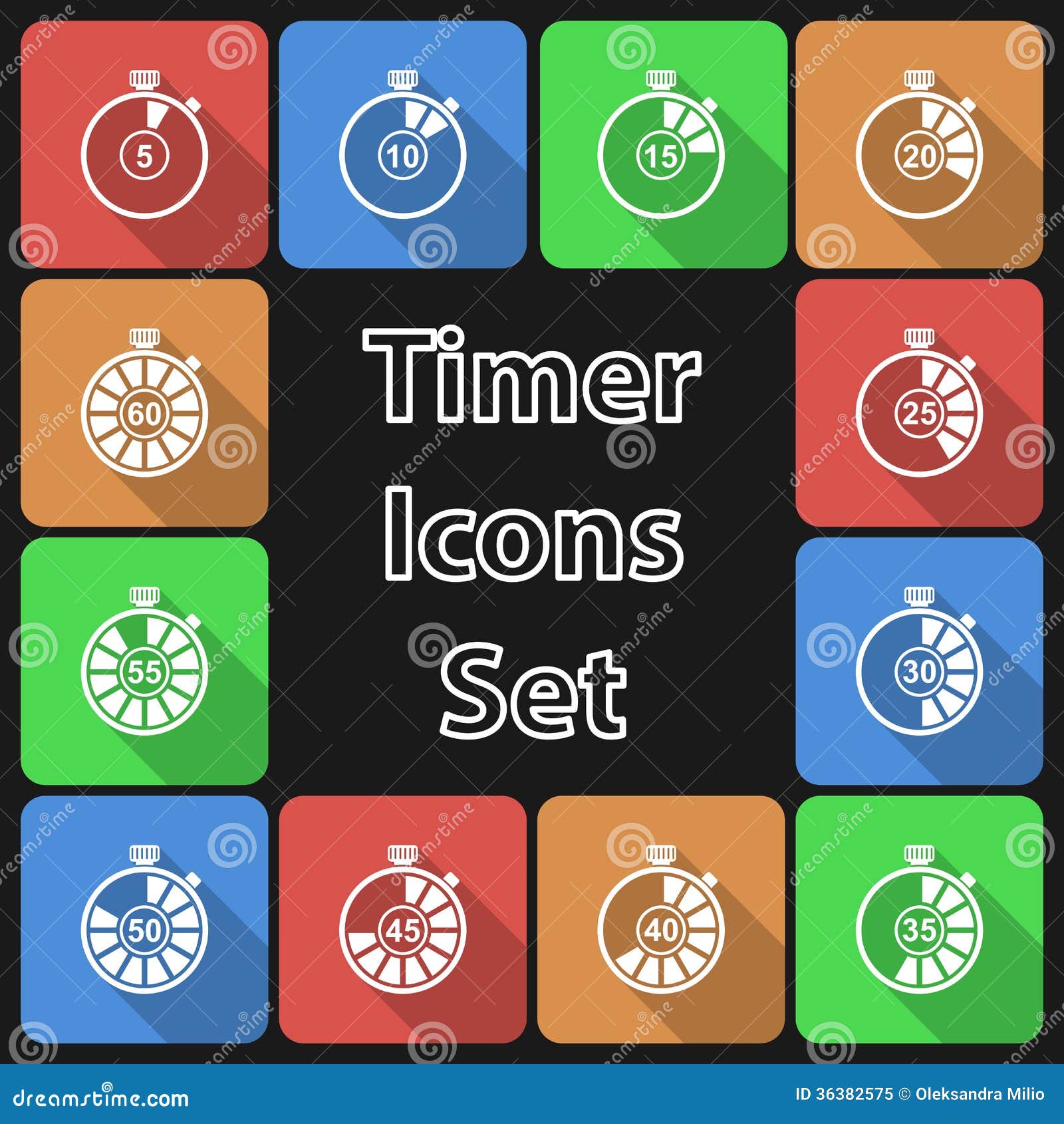 Timer Icon Set with Long Shadow Stock Vector - Illustration of sign ...