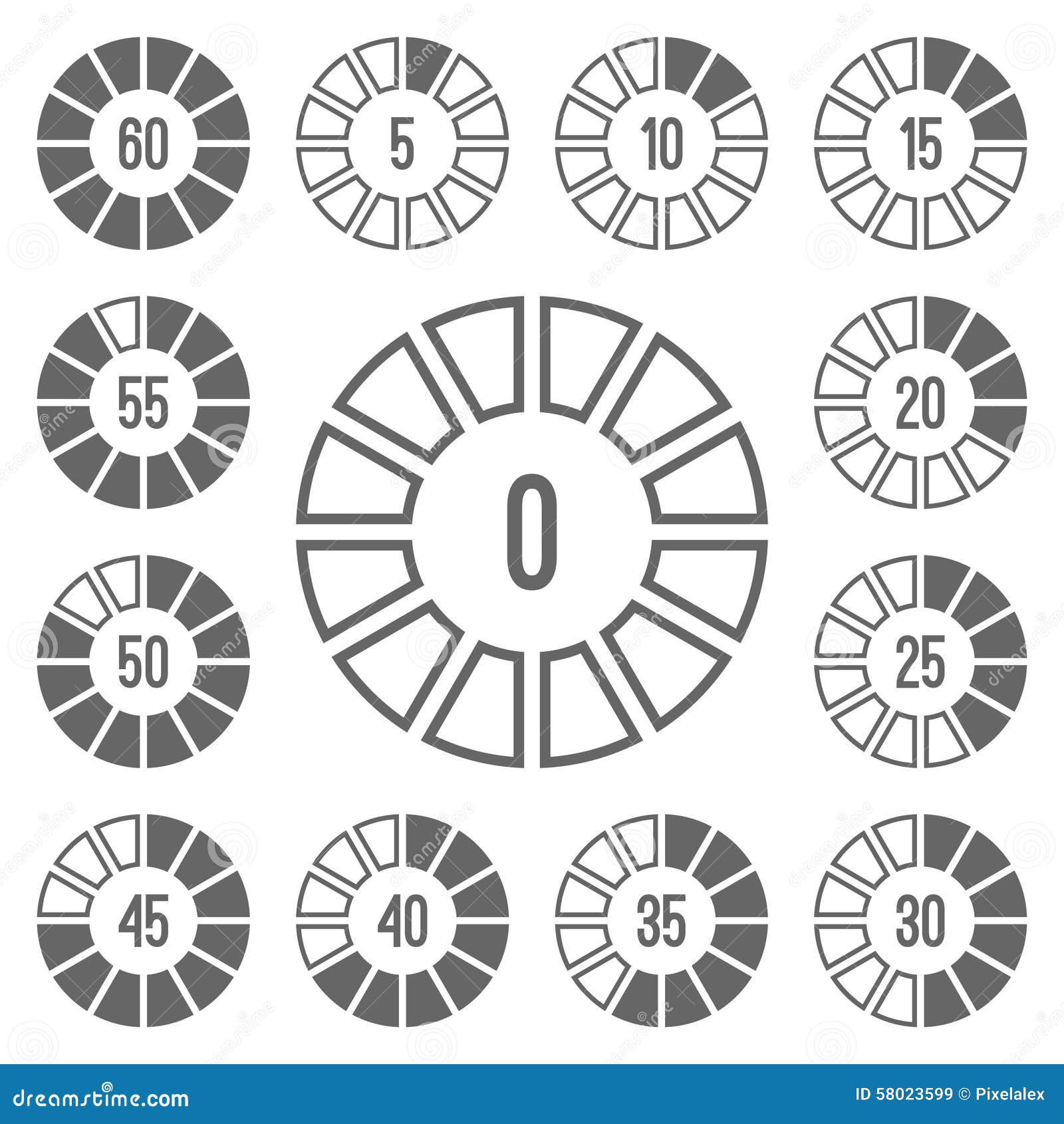 Timer Icons Set Gray stock vector. Illustration of circle - 58023599