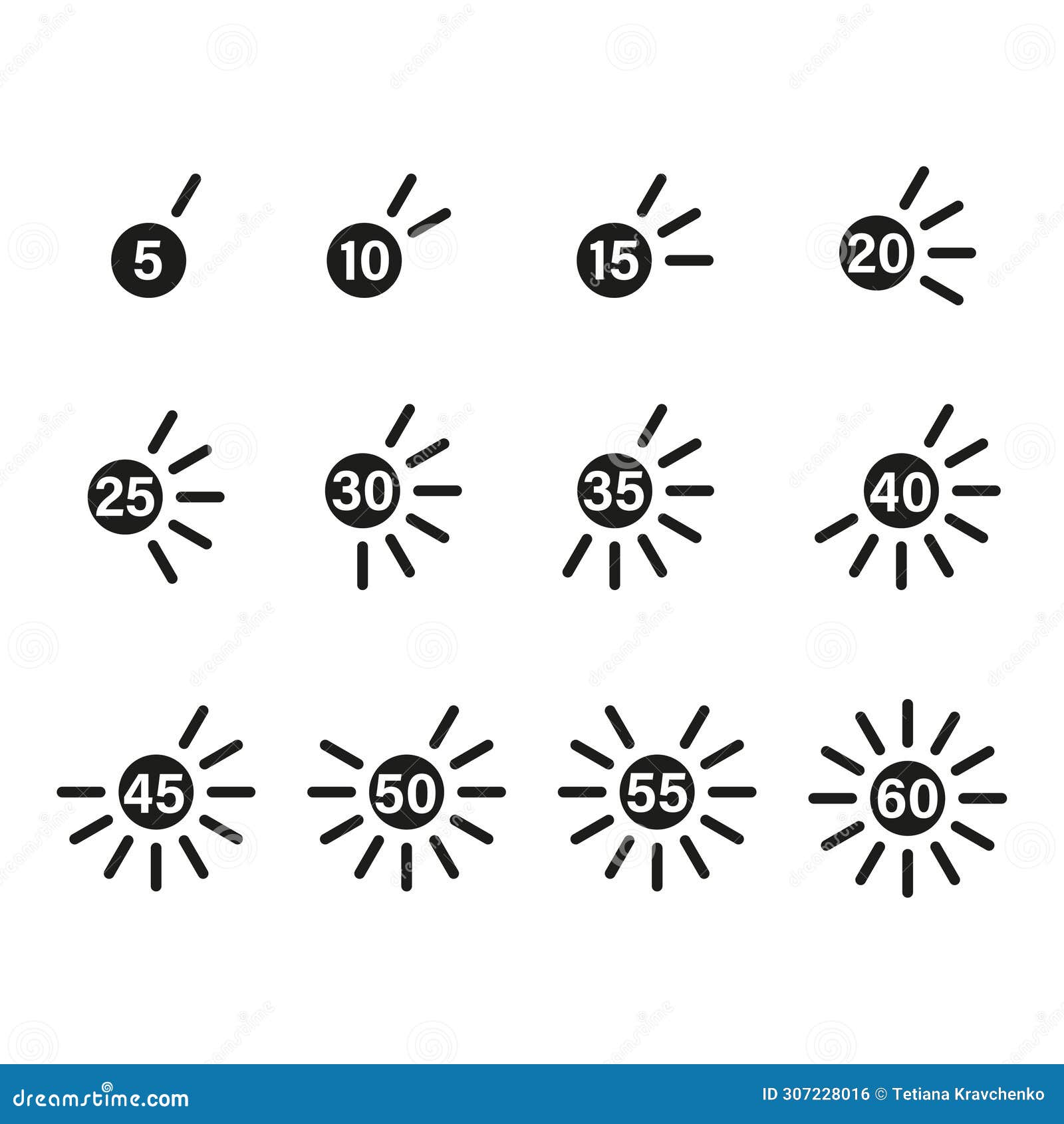 Timer Interval Icons, Seconds and Minutes Management. Vector ...