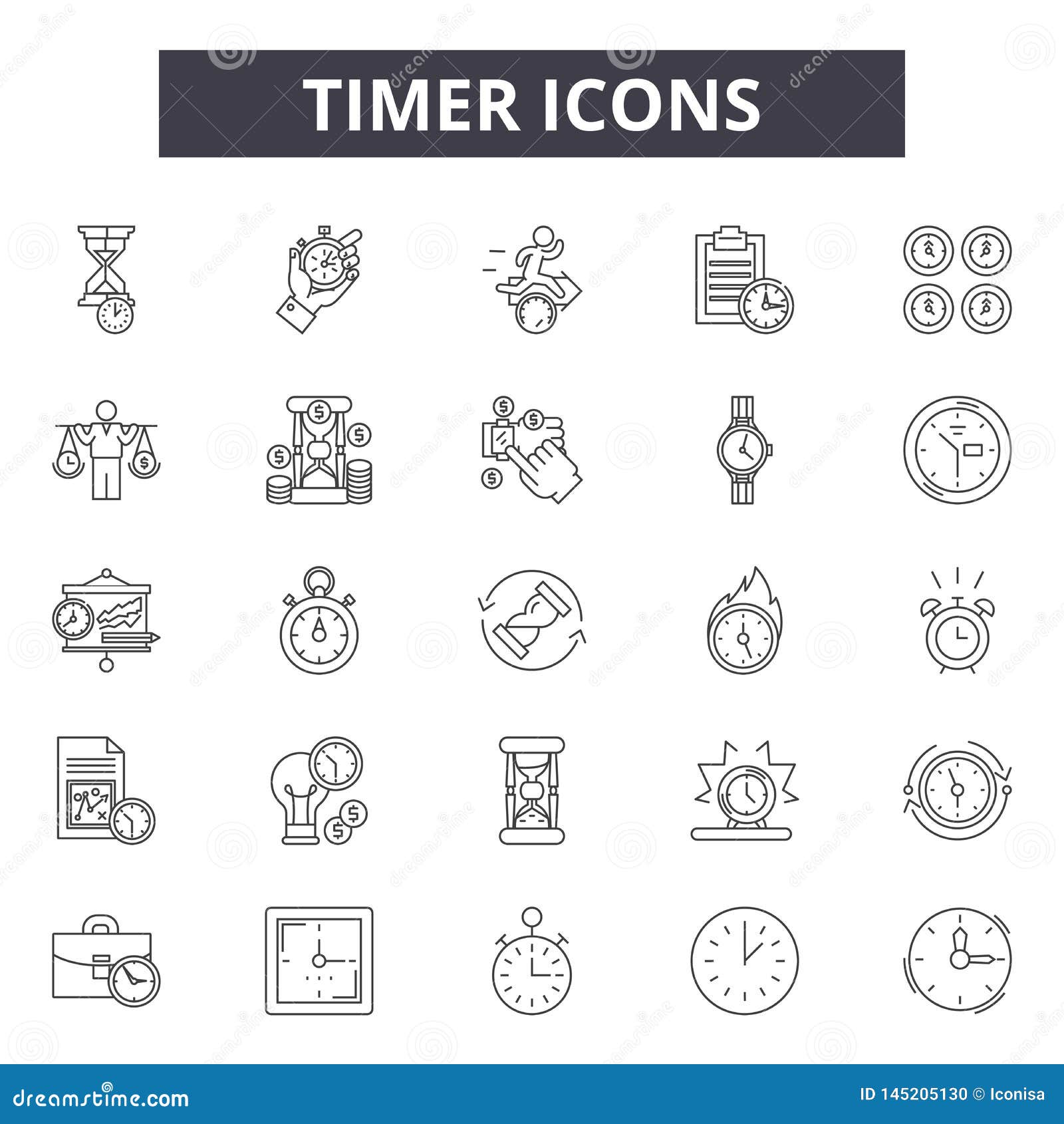 Timer Line Icons, Signs, Vector Set, Outline Illustration Concept Stock ...