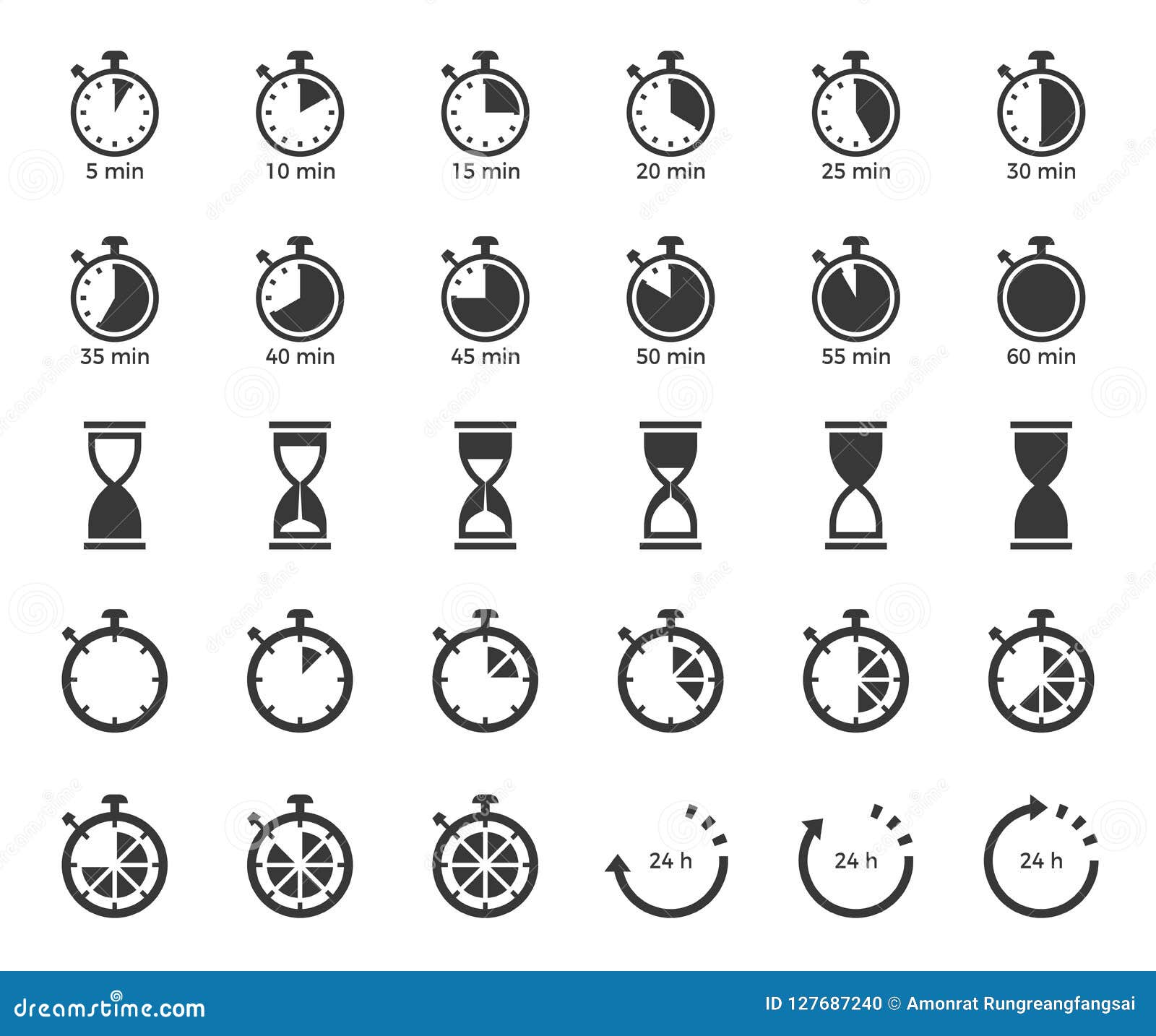 Timer and Sand Clock Icon for Use As Cooking Instruction Solid O Stock ...