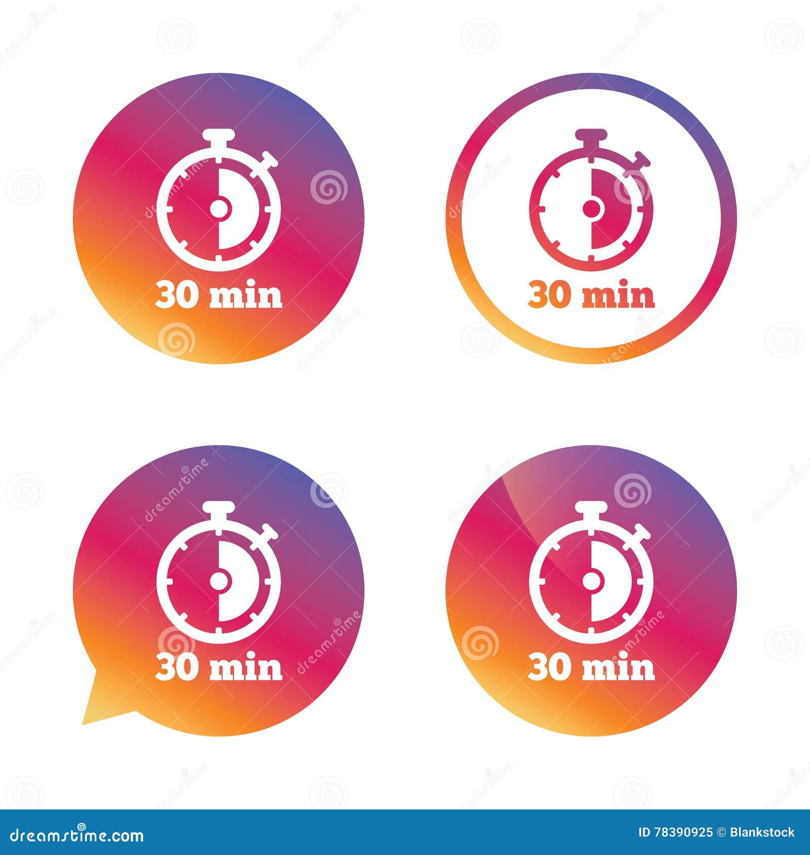 Timer Sign Icon. 30 Minutes Stopwatch Symbol Stock Vector ...