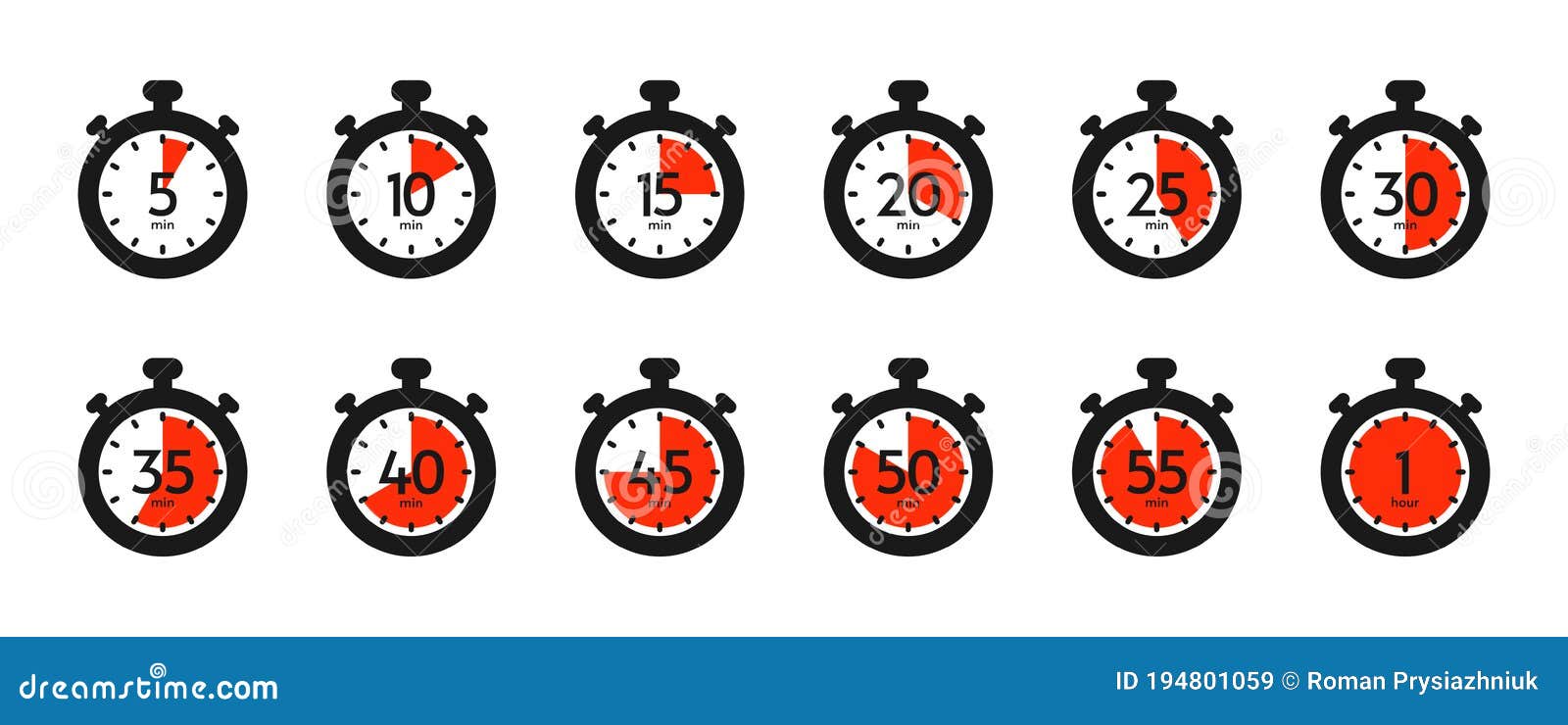 Timer And Stopwatch Icon Set Countdown Timer With Different Time Stock